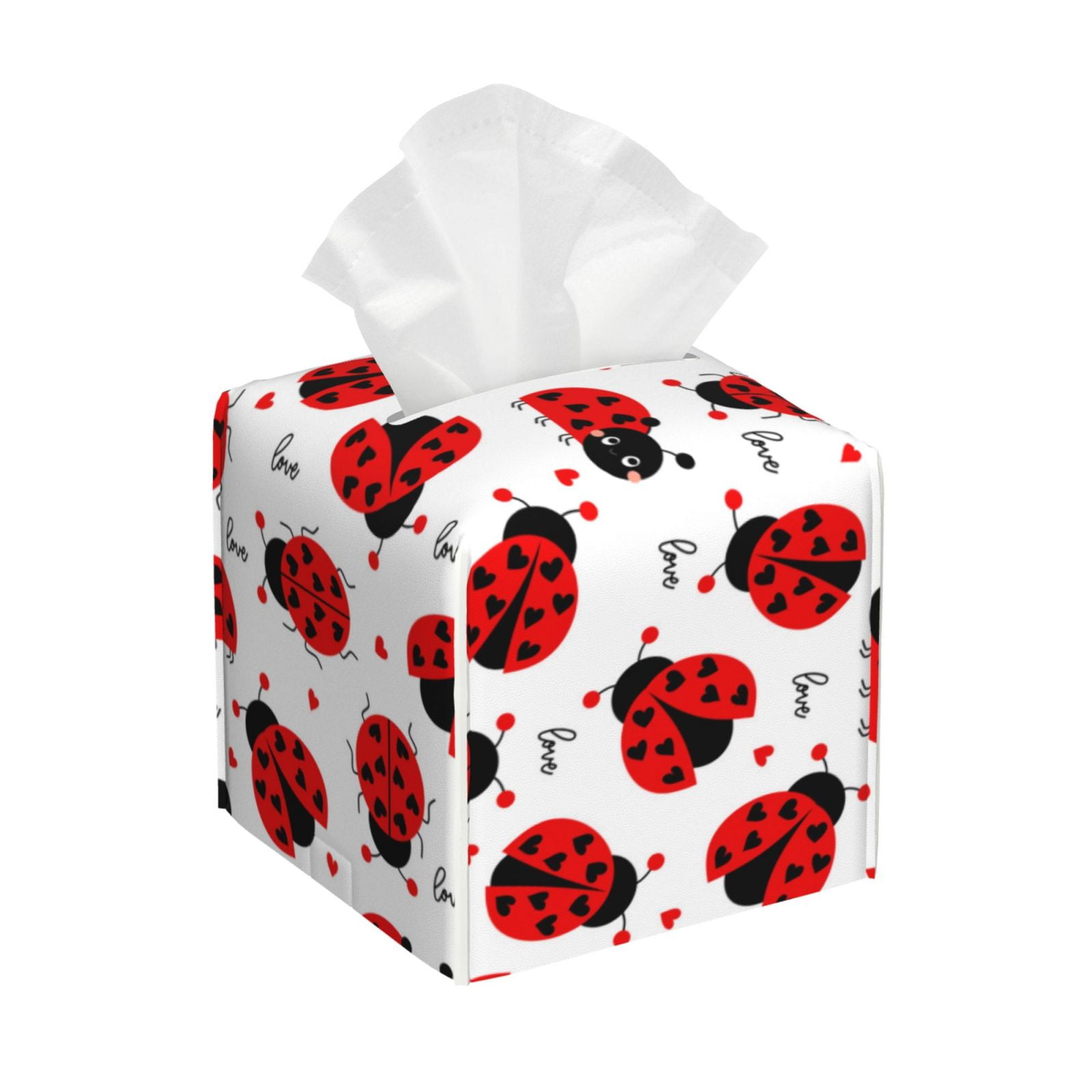 Leather Tissue Box Cover Square - Ladybug And Heart Waterproof Tissue ...