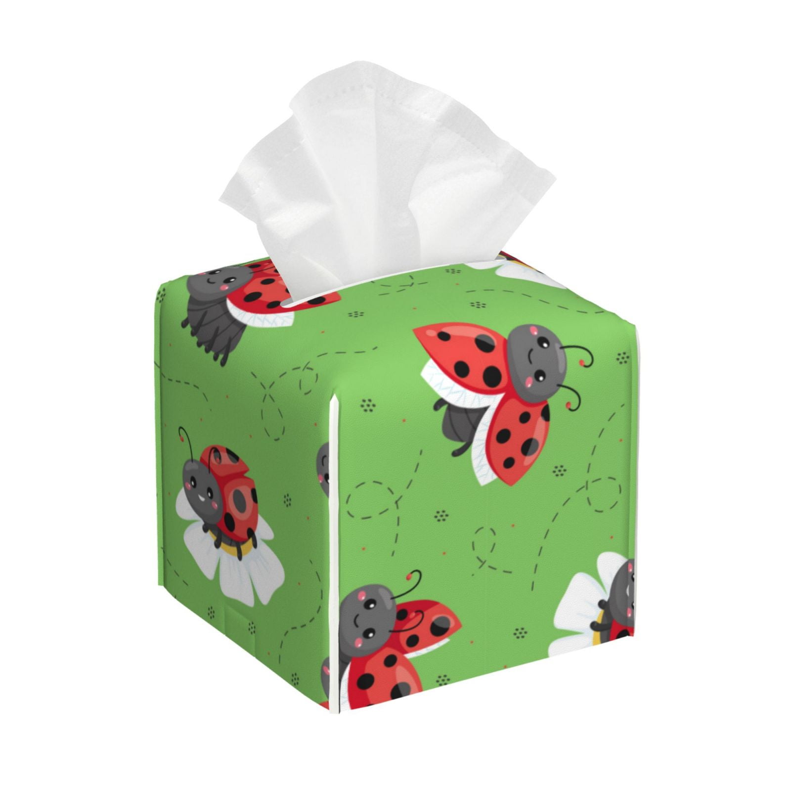 Leather Tissue Box Cover Square - Ladybug Green Waterproof Tissue Box ...