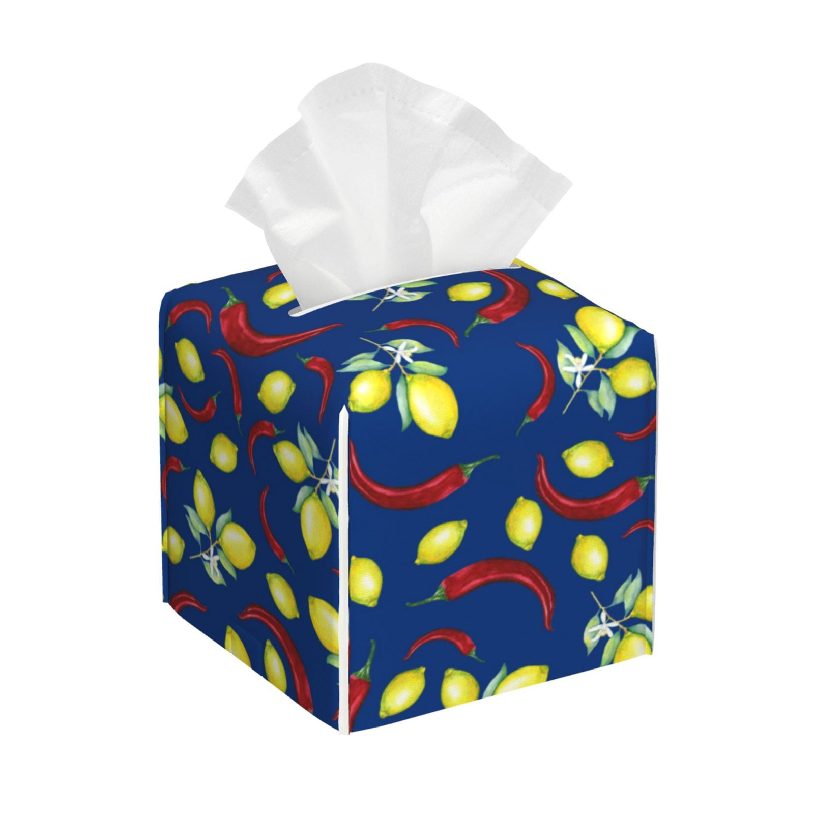 Leather Tissue Box Cover Square - Lemons And Chili Waterproof Tissue ...