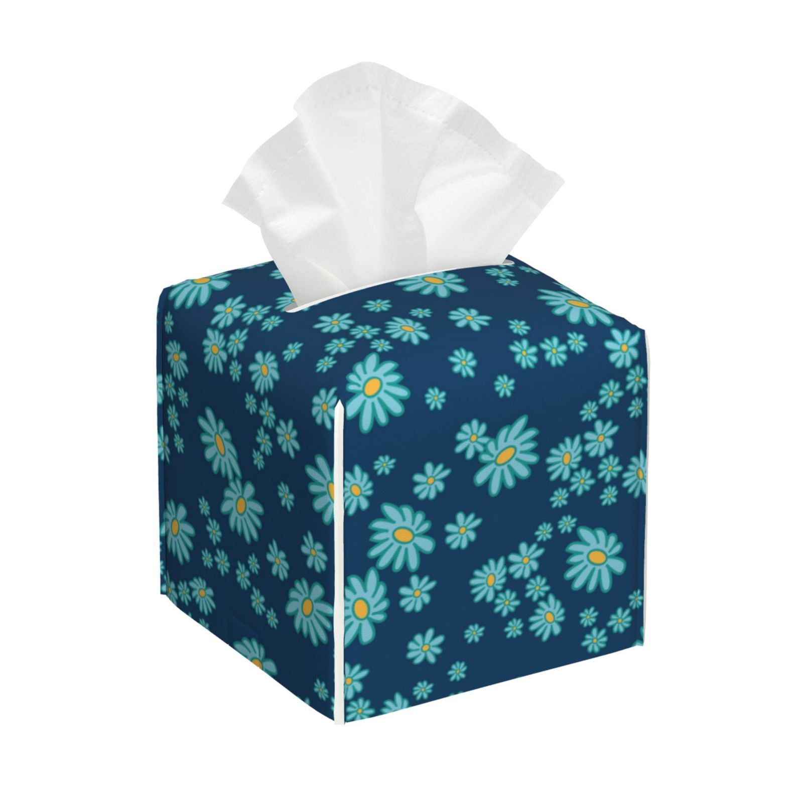 Leather Tissue Box Cover Square - Light Blue Daisies Flowers ...