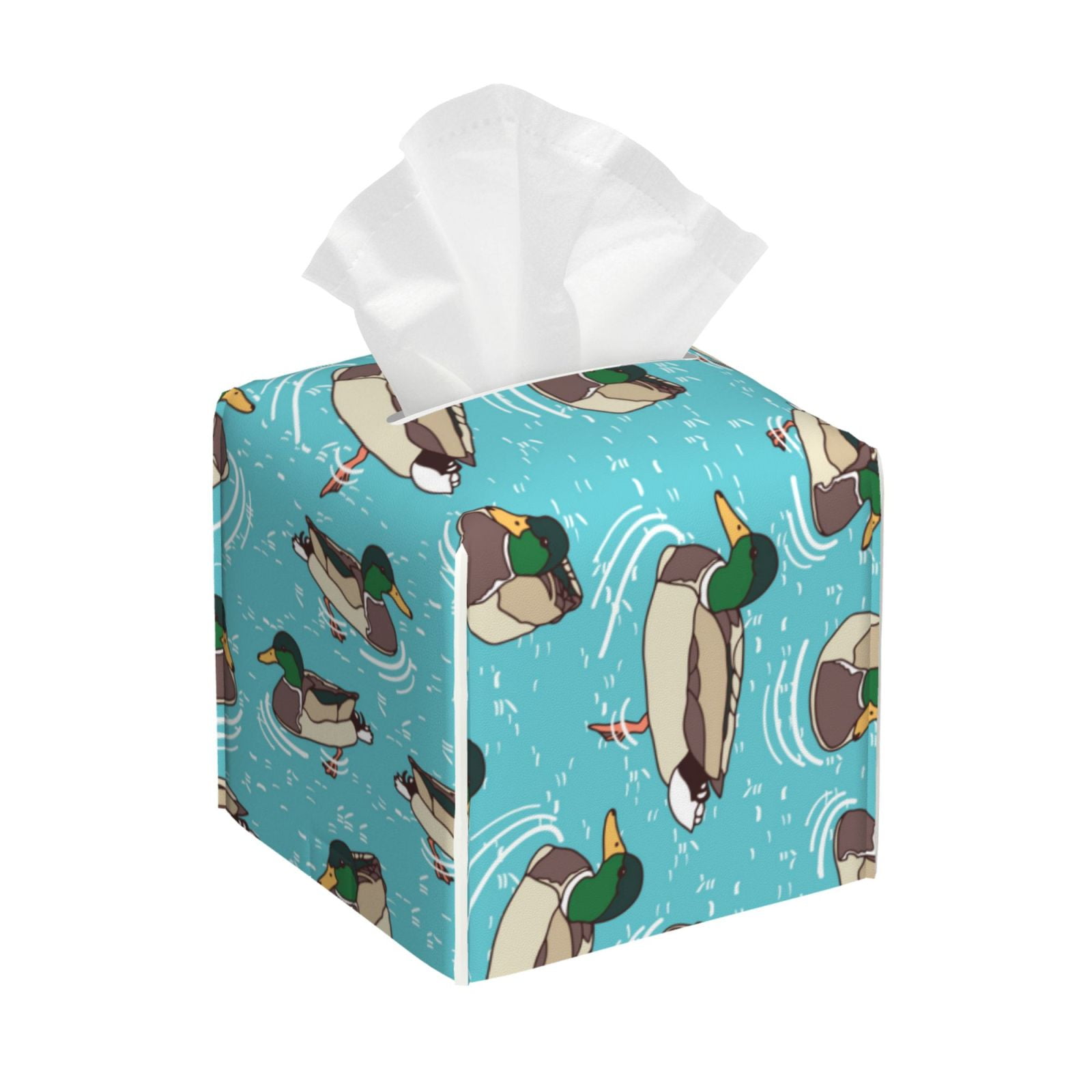 Leather Tissue Box Cover Square, Mallard Ducks Swimming In The Lake ...