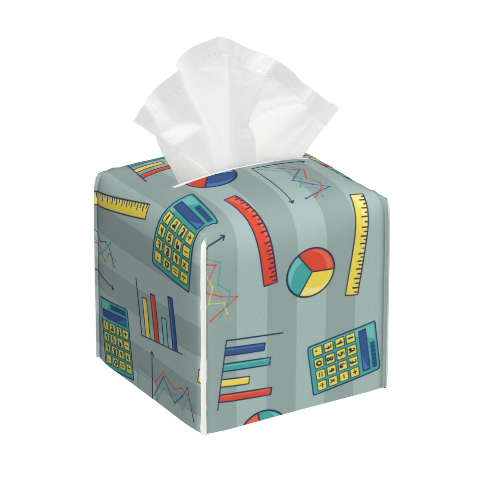 Leather Tissue Box Cover Square - Math Print ruler calculator ...