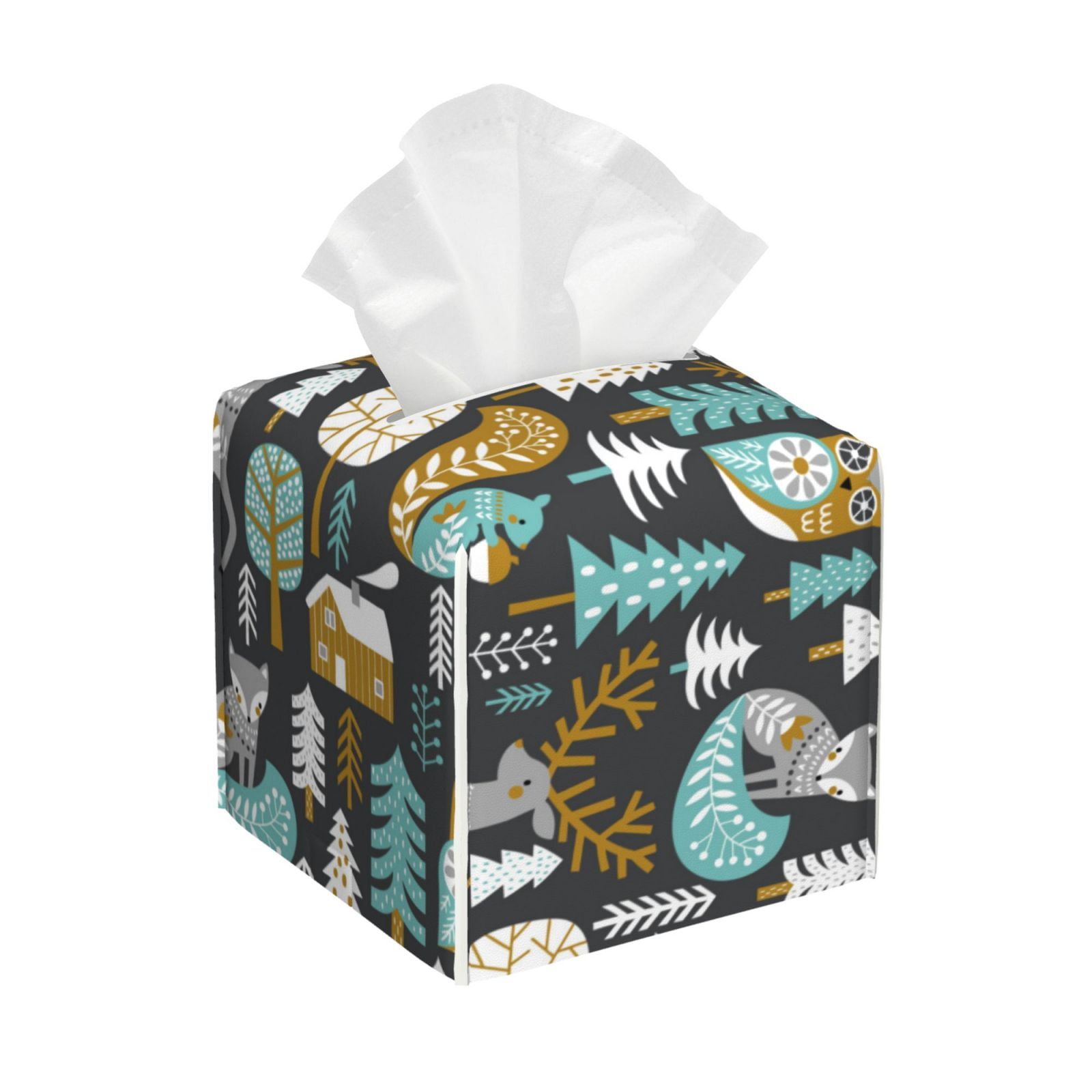 Leather Tissue Box Cover Square - Moose Squirrel owls tree Waterproof ...