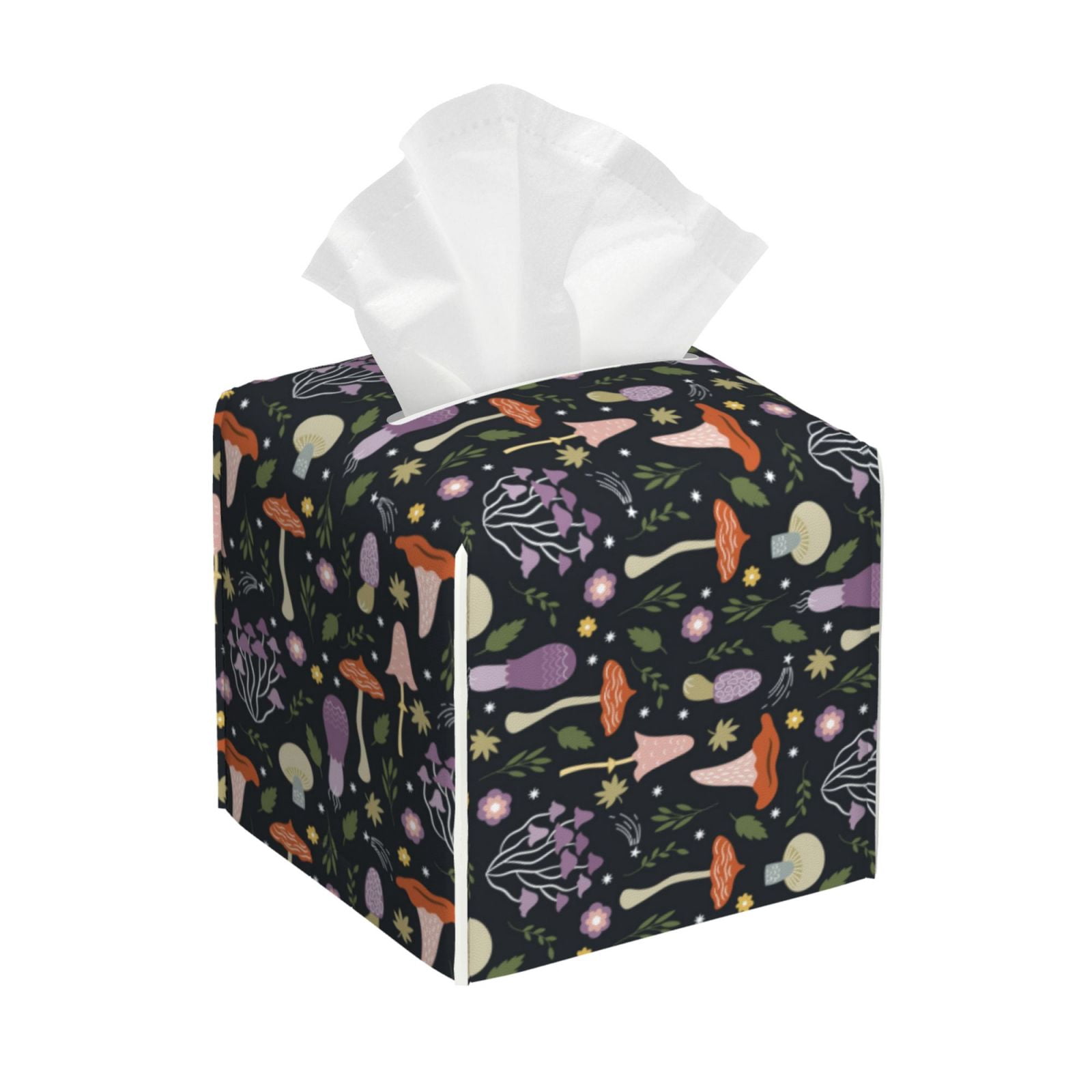 Leather Tissue Box Cover Square - Mushroom print B Lightweight ...