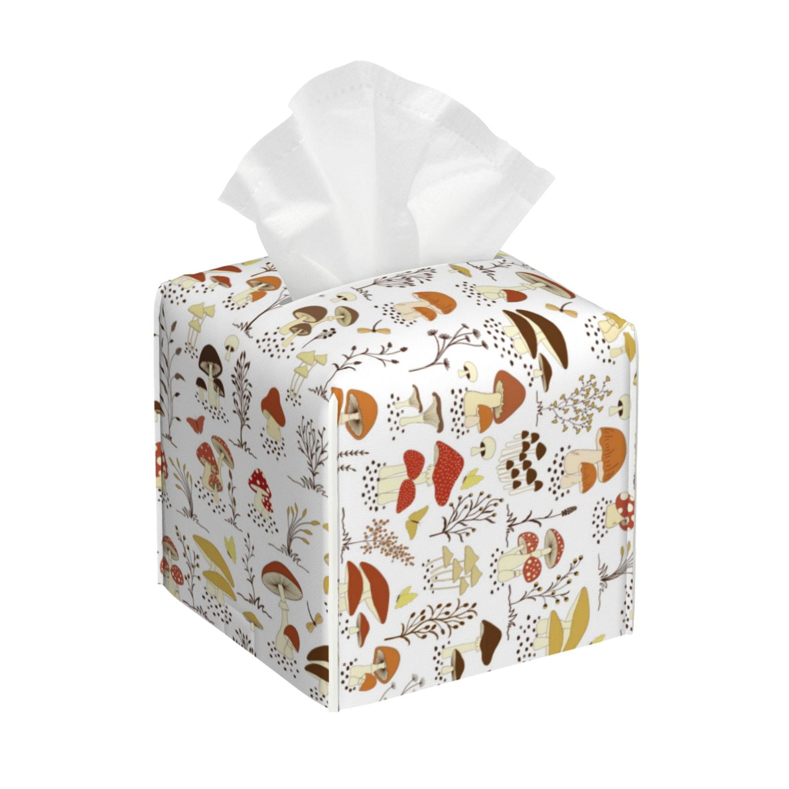 Leather Tissue Box Cover Square - Mushrooms And Butterflies Waterproof ...
