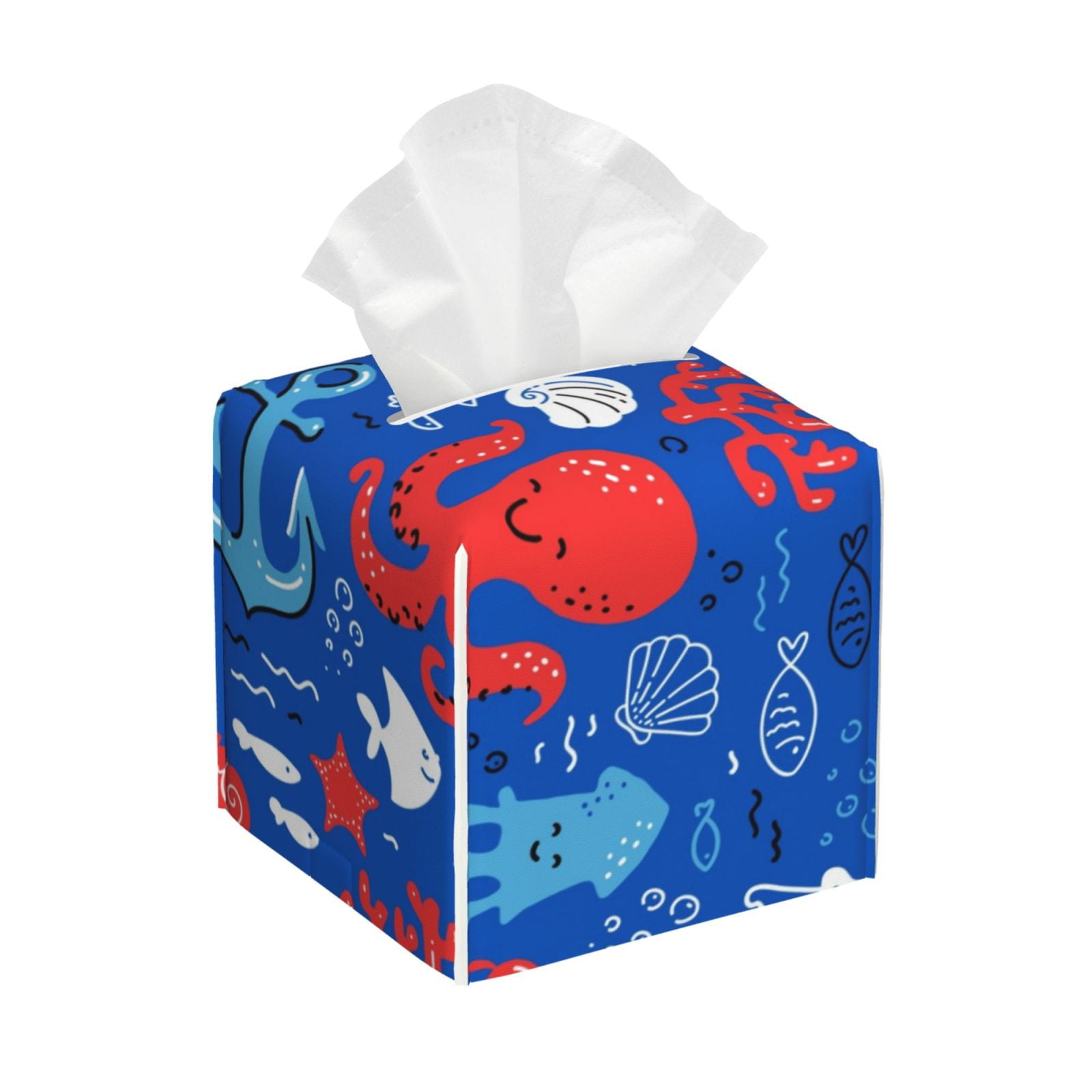 Leather Tissue Box Cover Square - Nautical Animals Waterproof Tissue ...