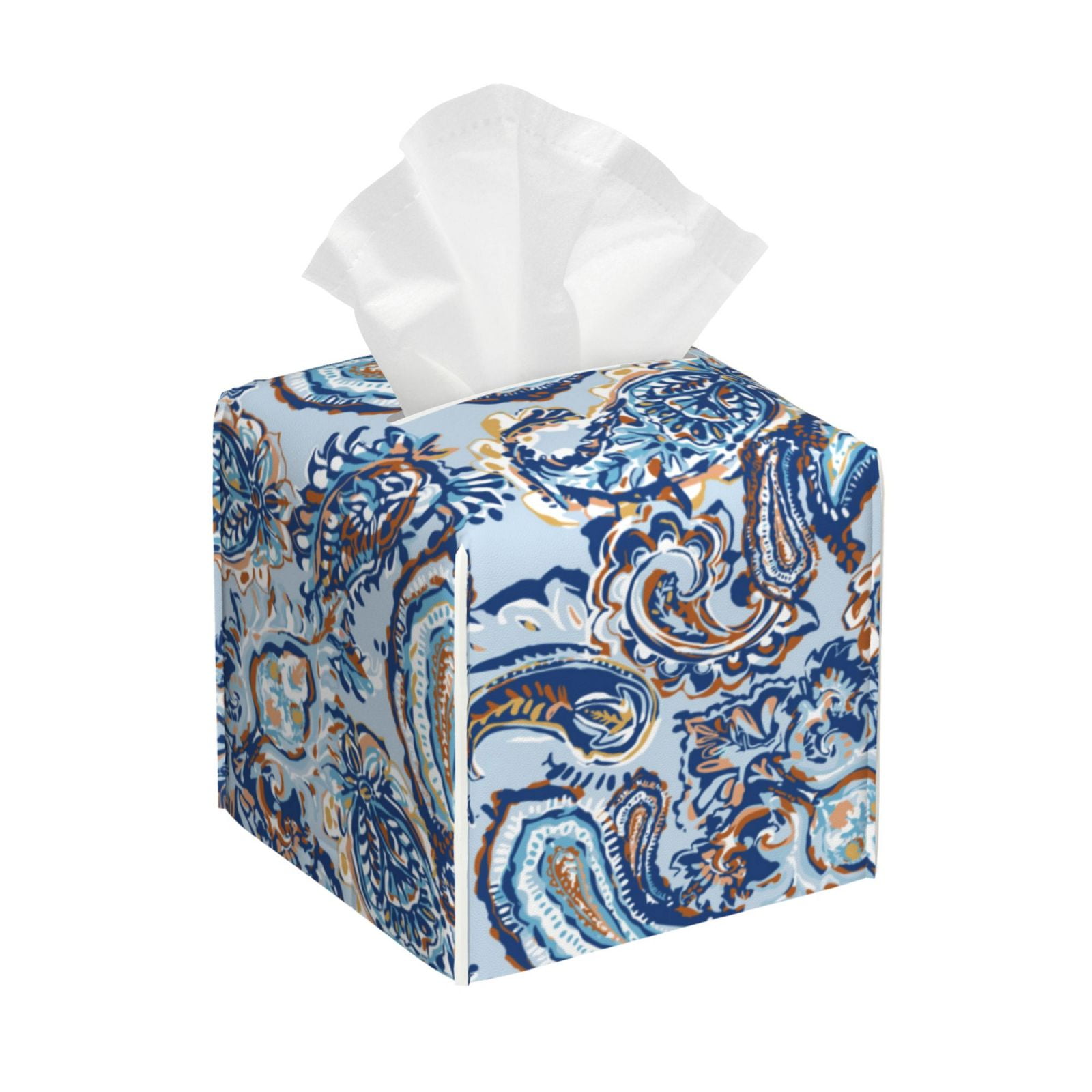 Leather Tissue Box Cover Square - Paisley Floral Branches Waterproof ...