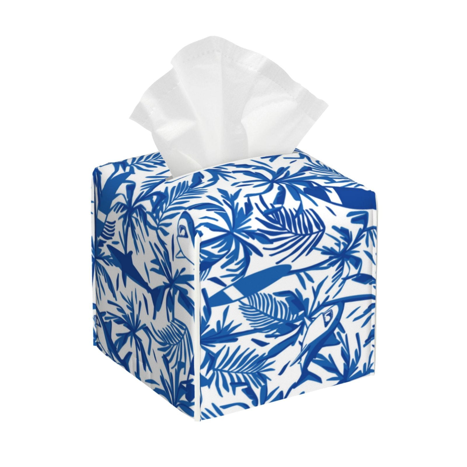 Leather Tissue Box Cover Square - Palm Tree Shark Blue Lightweight ...