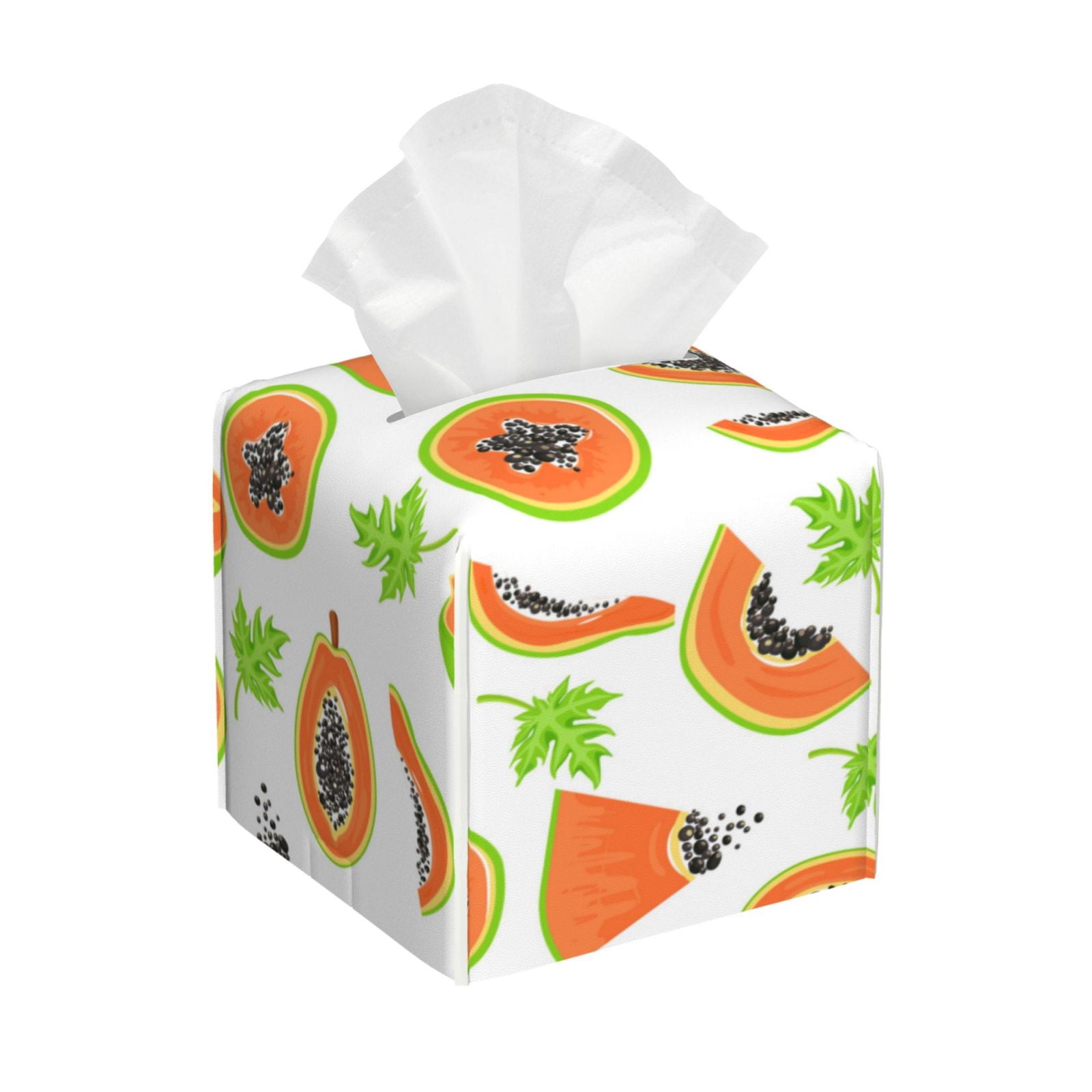 Leather Tissue Box Cover Square - Papaya green leaf Lightweight ...