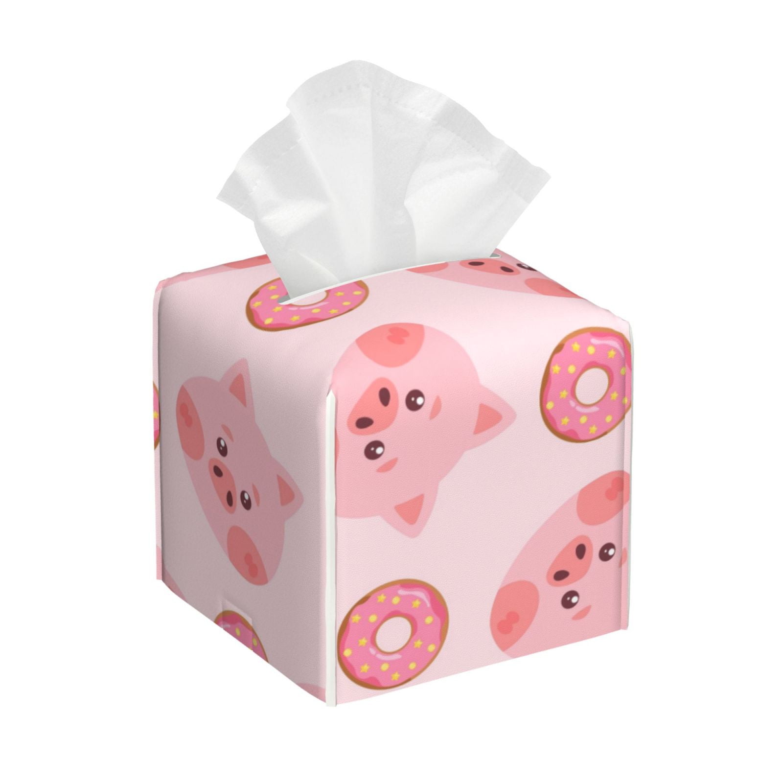 Leather Tissue Box Cover Square - Pigs Head And Donuts Waterproof ...