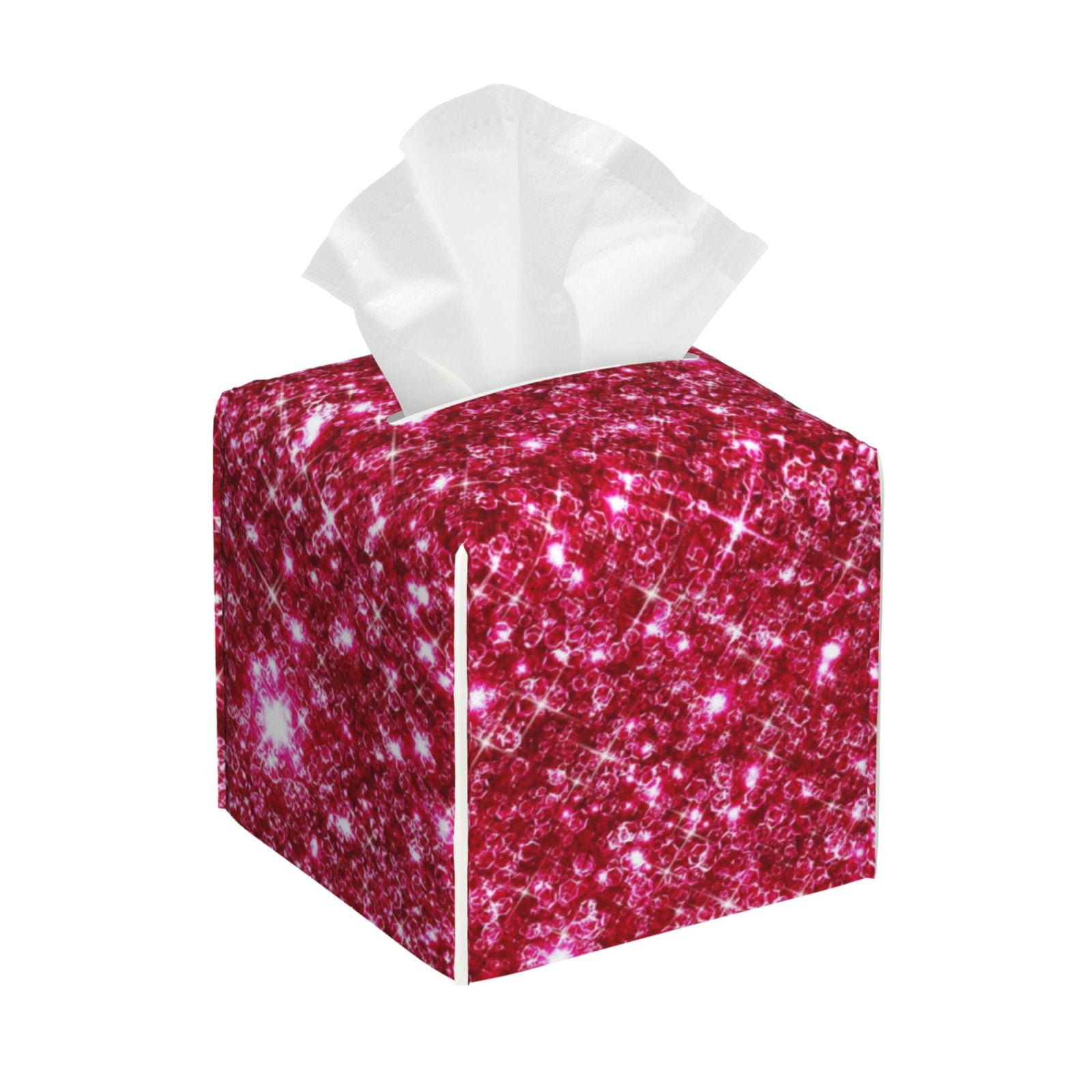 Leather Tissue Box Cover Square - Pink Glitter Waterproof Tissue Box ...