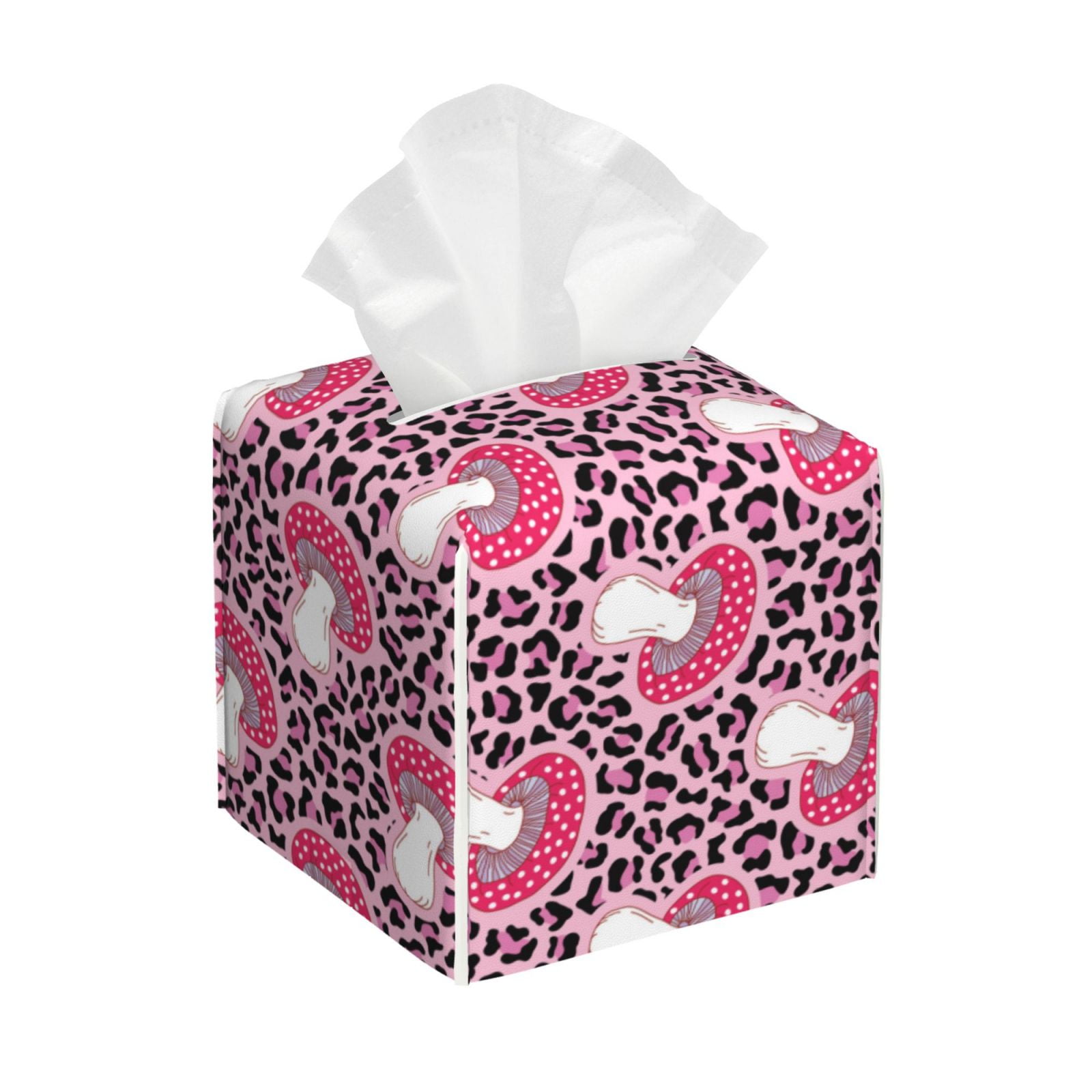 Leather Tissue Box Cover Square - Pink Leopard Print Mushroom ...