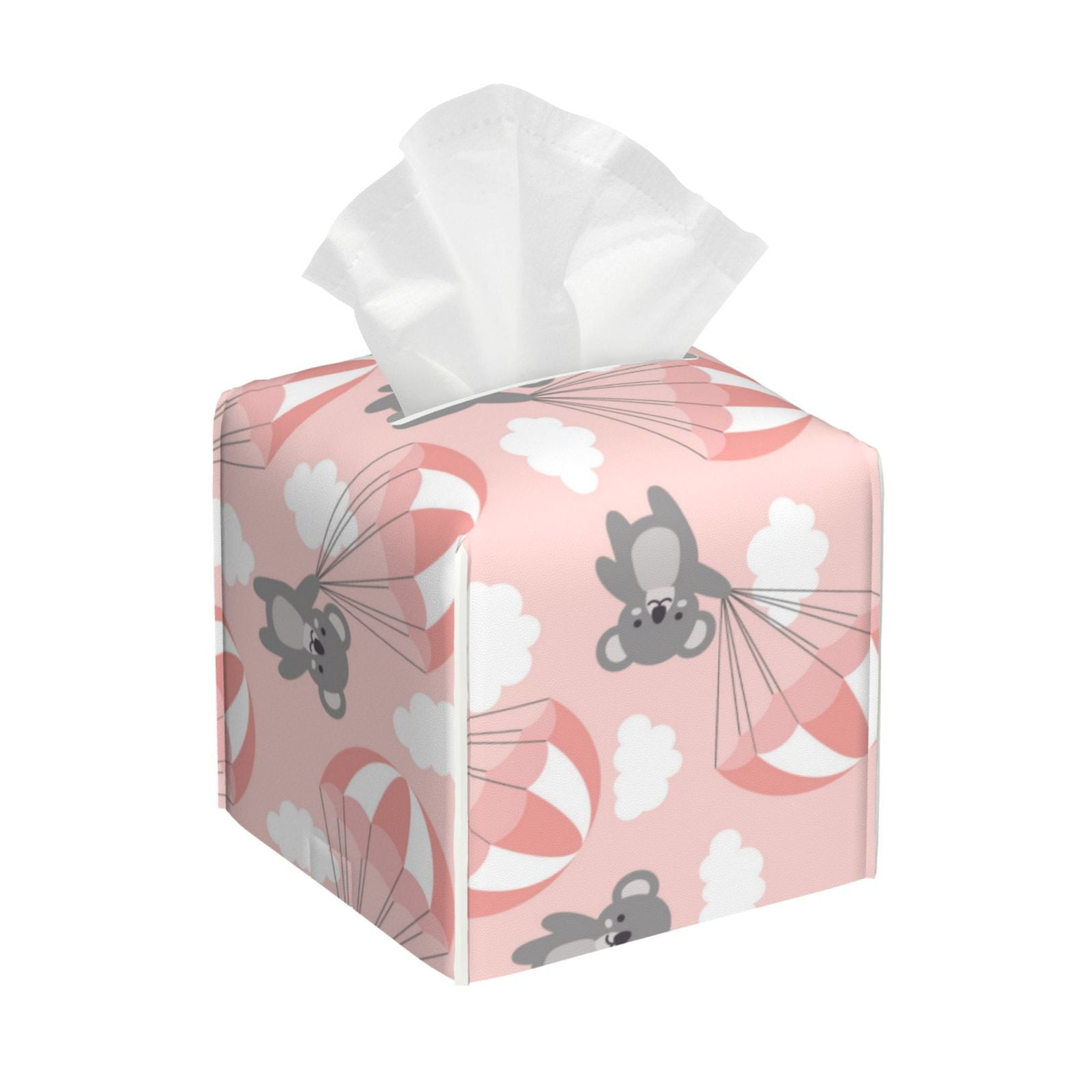 Leather Tissue Box Cover Square - Pink Parachute Gray Koala Waterproof ...