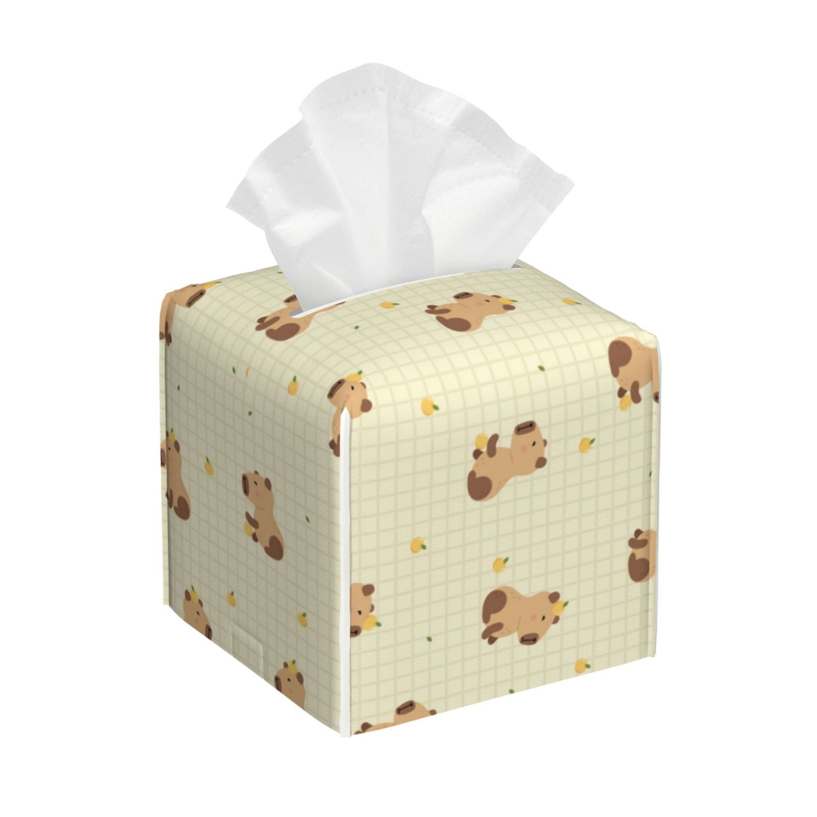 Leather Tissue Box Cover Square - Plaid Capybara Waterproof Tissue Box ...