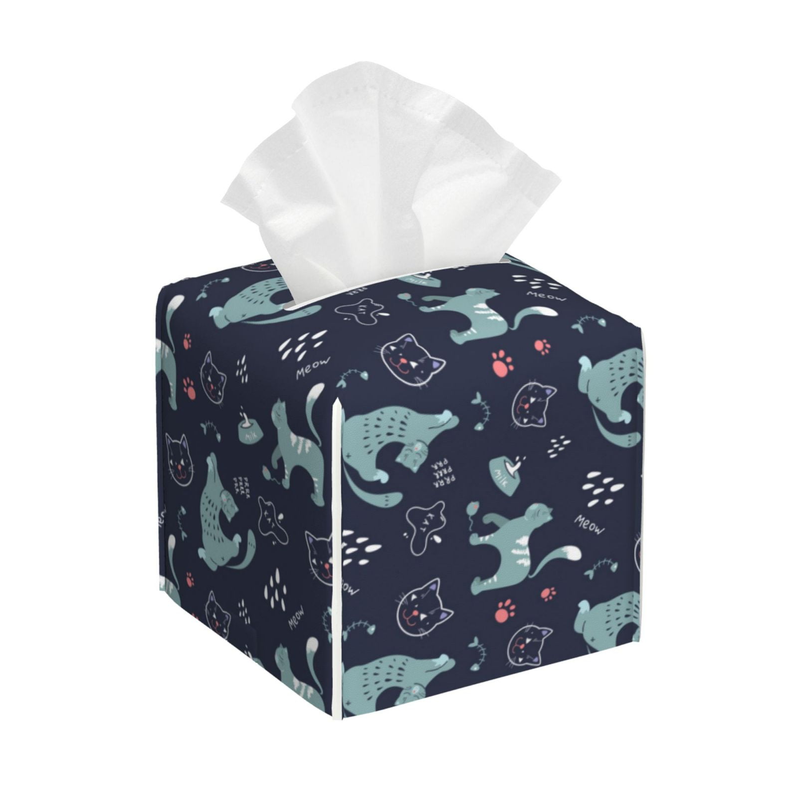 Leather Tissue Box Cover Square - Quirky Cute Cartoon Cat Waterproof ...