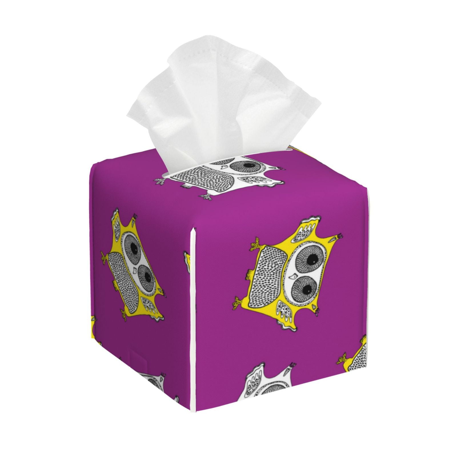 Leather Tissue Box Cover Square - Quirky Owl Purple Waterproof Tissue ...