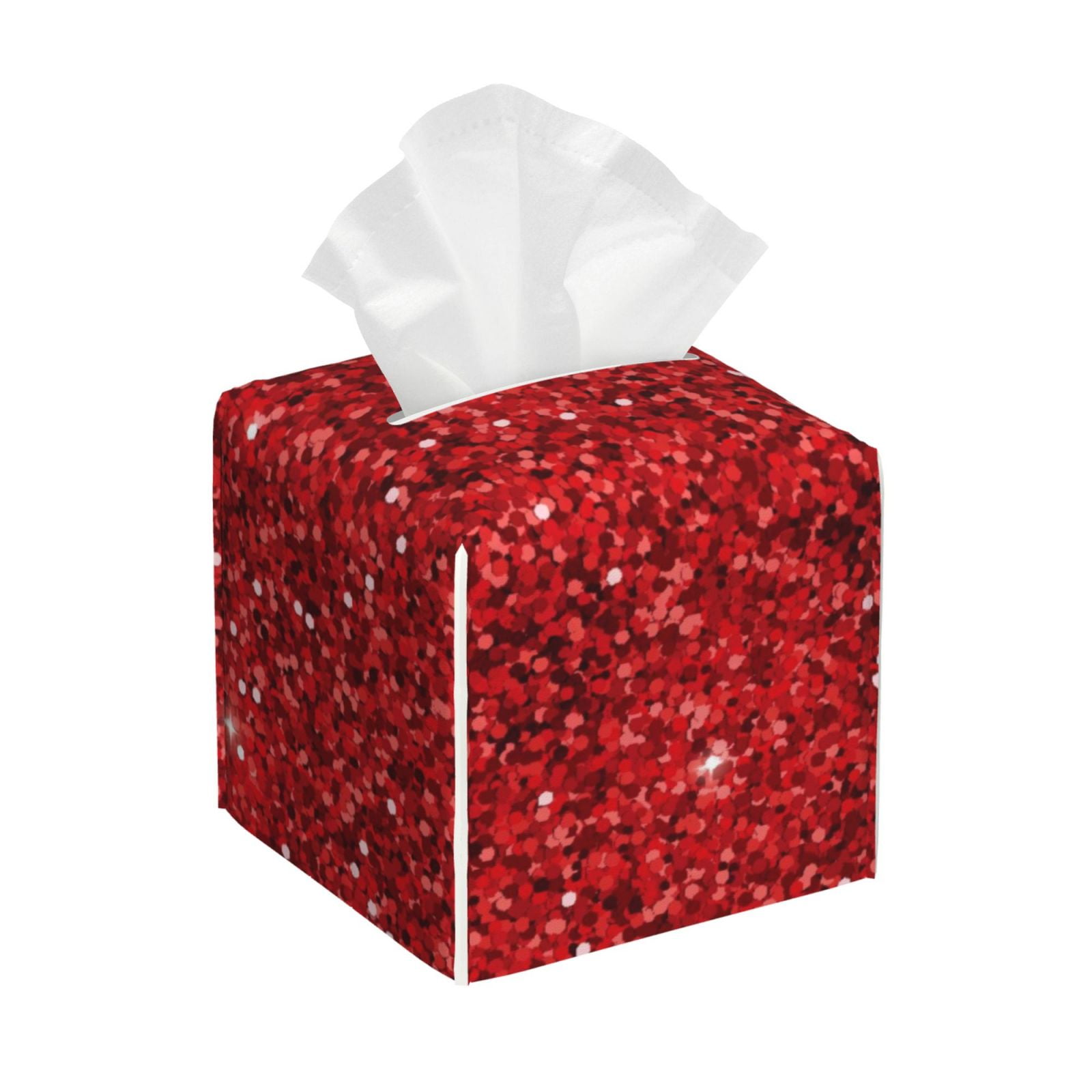 Leather Tissue Box Cover Square - Red Glitter Waterproof Tissue Box ...