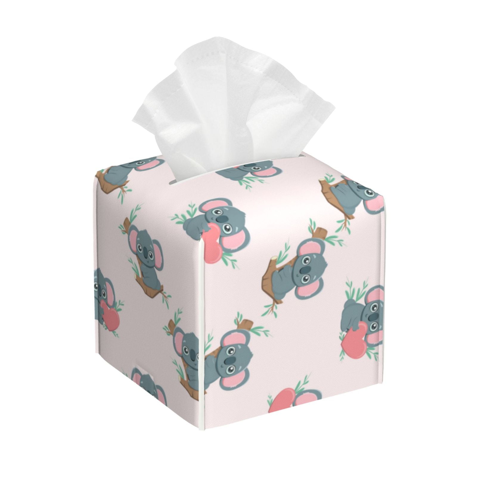 Leather Tissue Box Cover Square - Red Heart Dark Gray Koala Waterproof ...