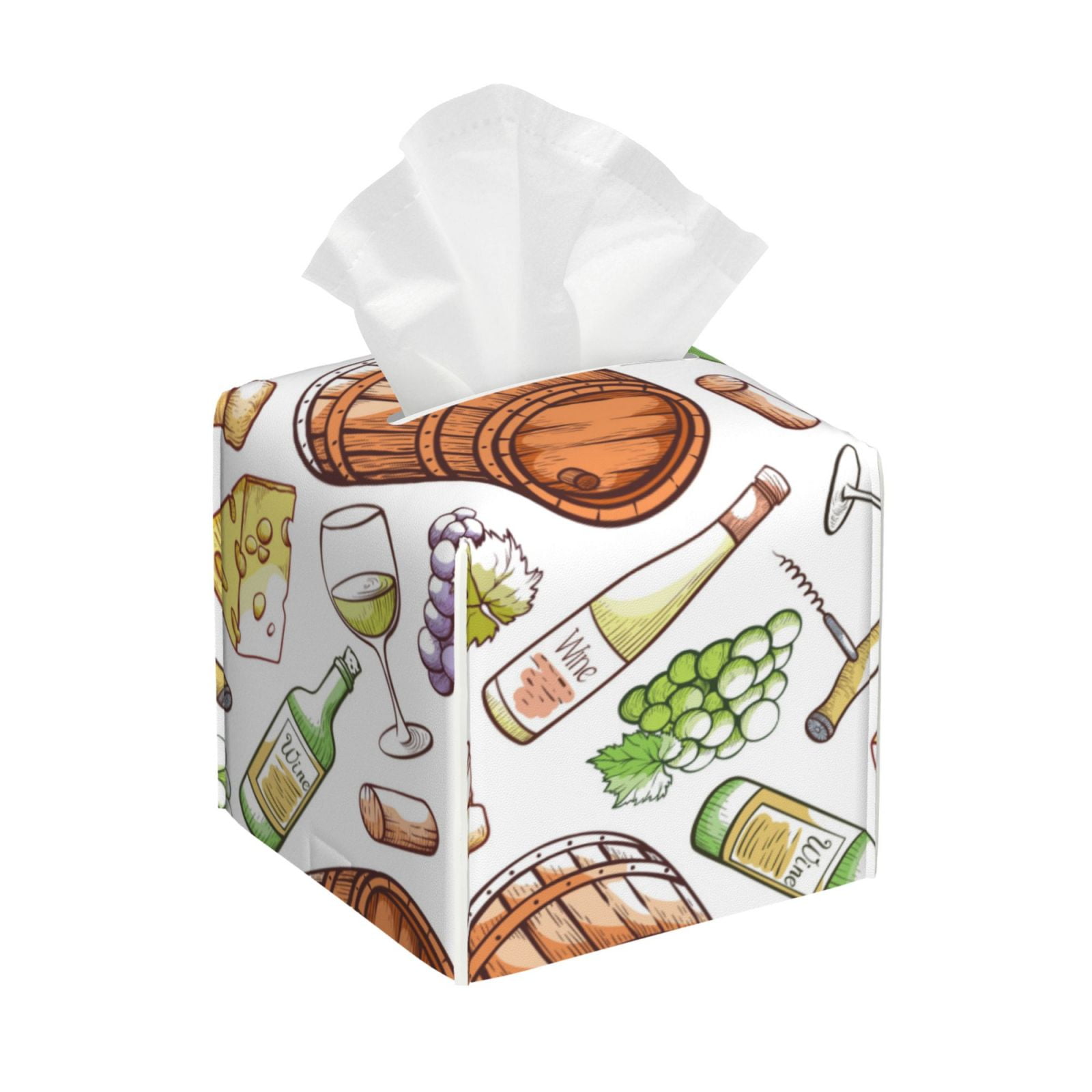 Leather Tissue Box Cover Square - Red Wine Cheese Grapes Waterproof ...
