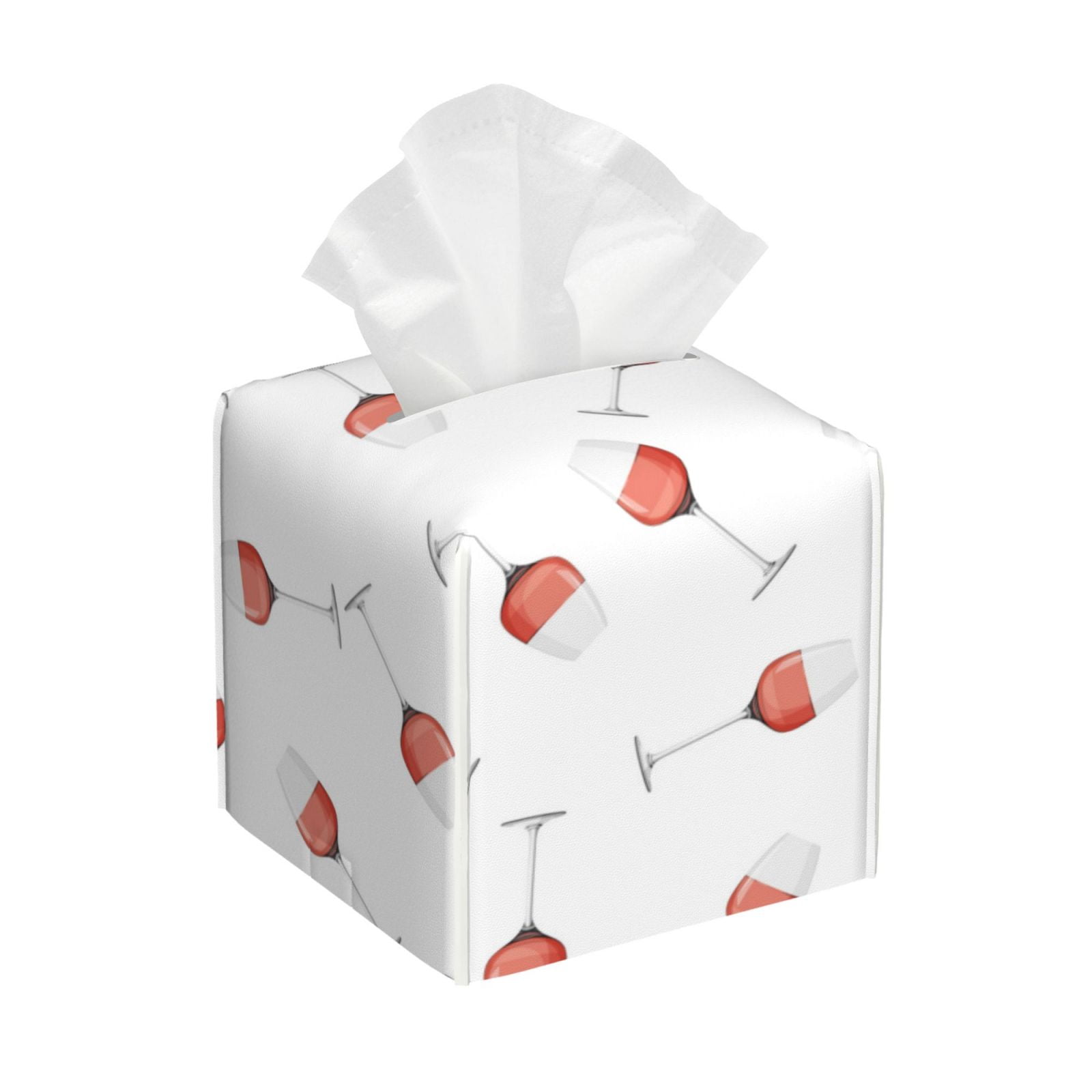 Leather Tissue Box Cover Square - Red Wine Glass Print Waterproof ...