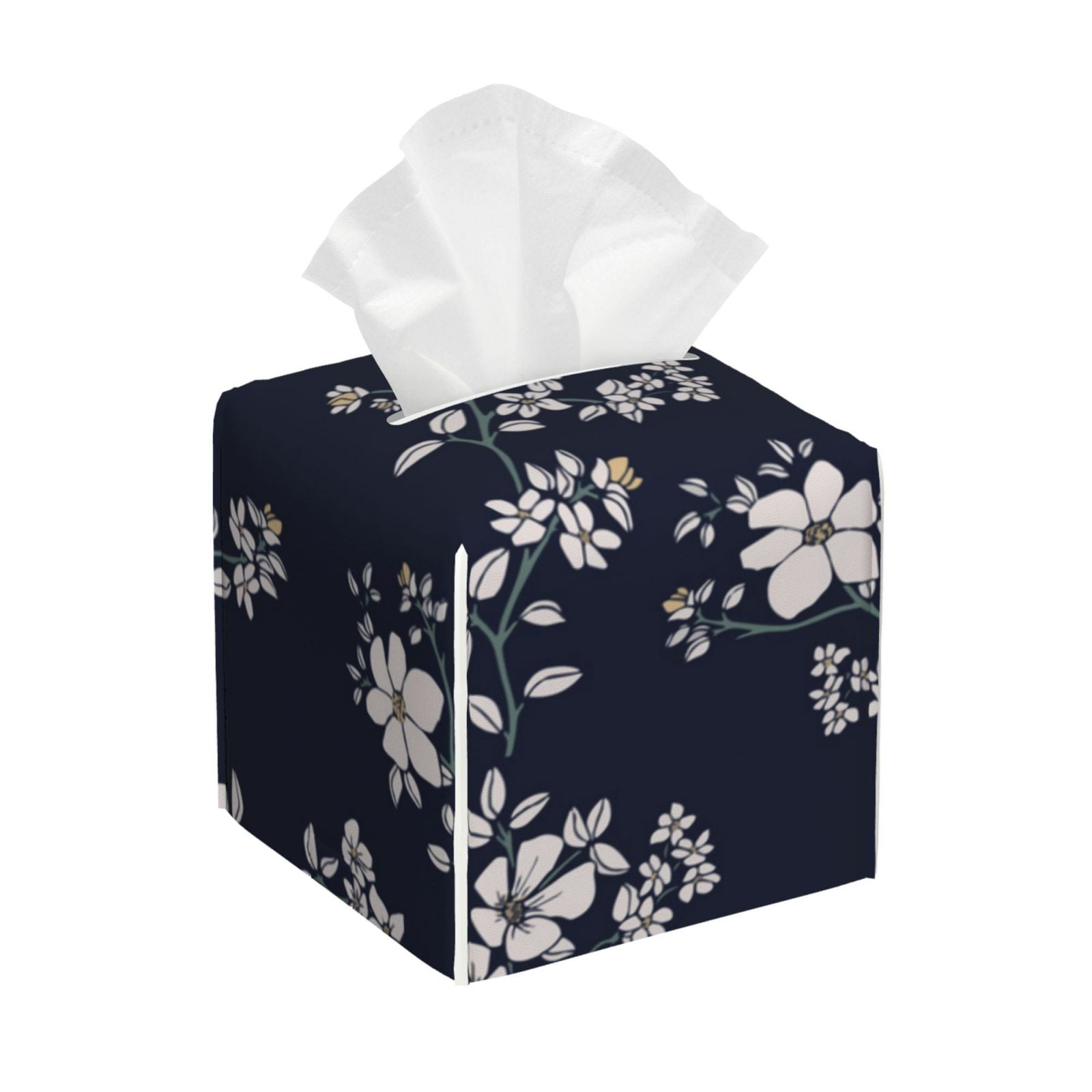 Leather Tissue Box Cover Square - Retro white flower Lightweight ...