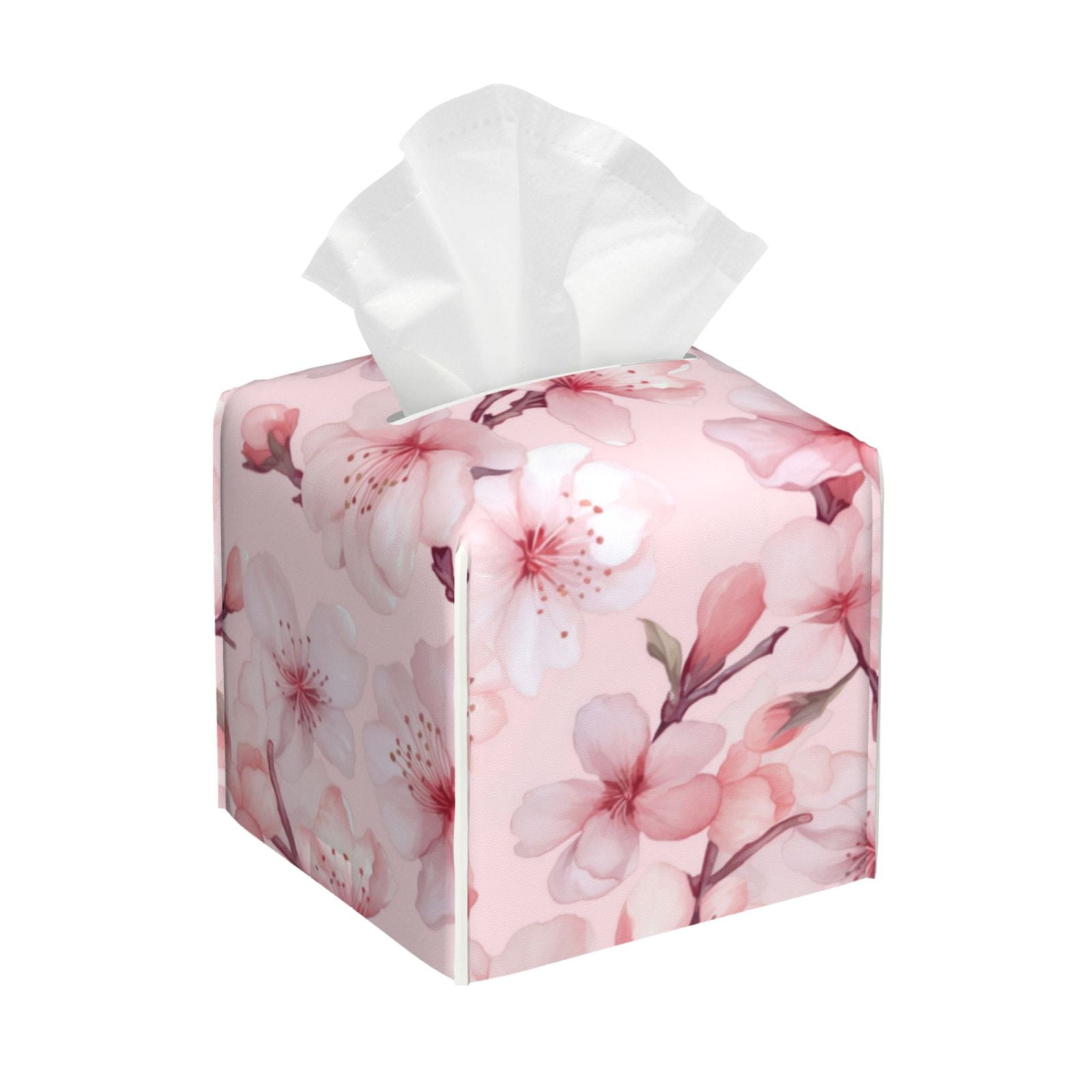 Leather Tissue Box Cover Square - Romantic berry Blossom pink ...