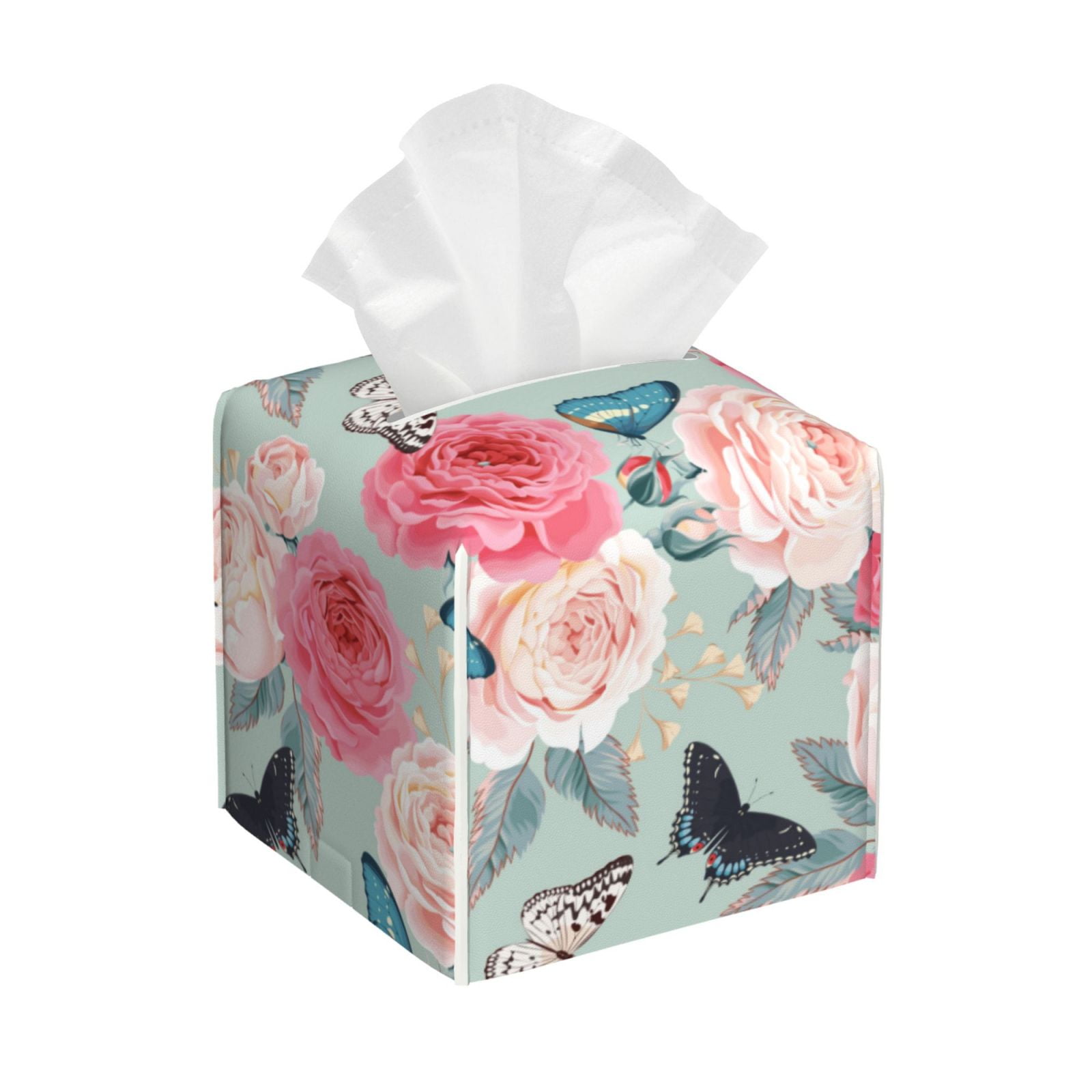 Leather Tissue Box Cover Square - Roses and Butterflies Lightweight ...