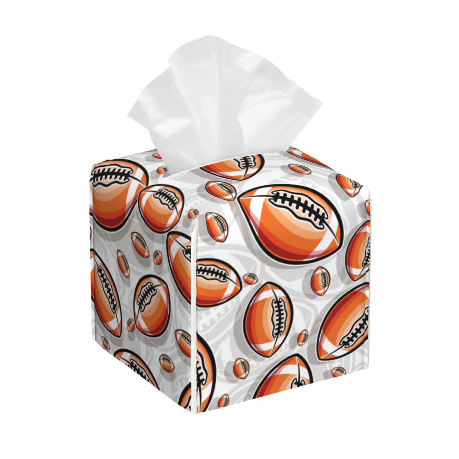 Leather Tissue Box Cover Square - Rugby American football grey ...