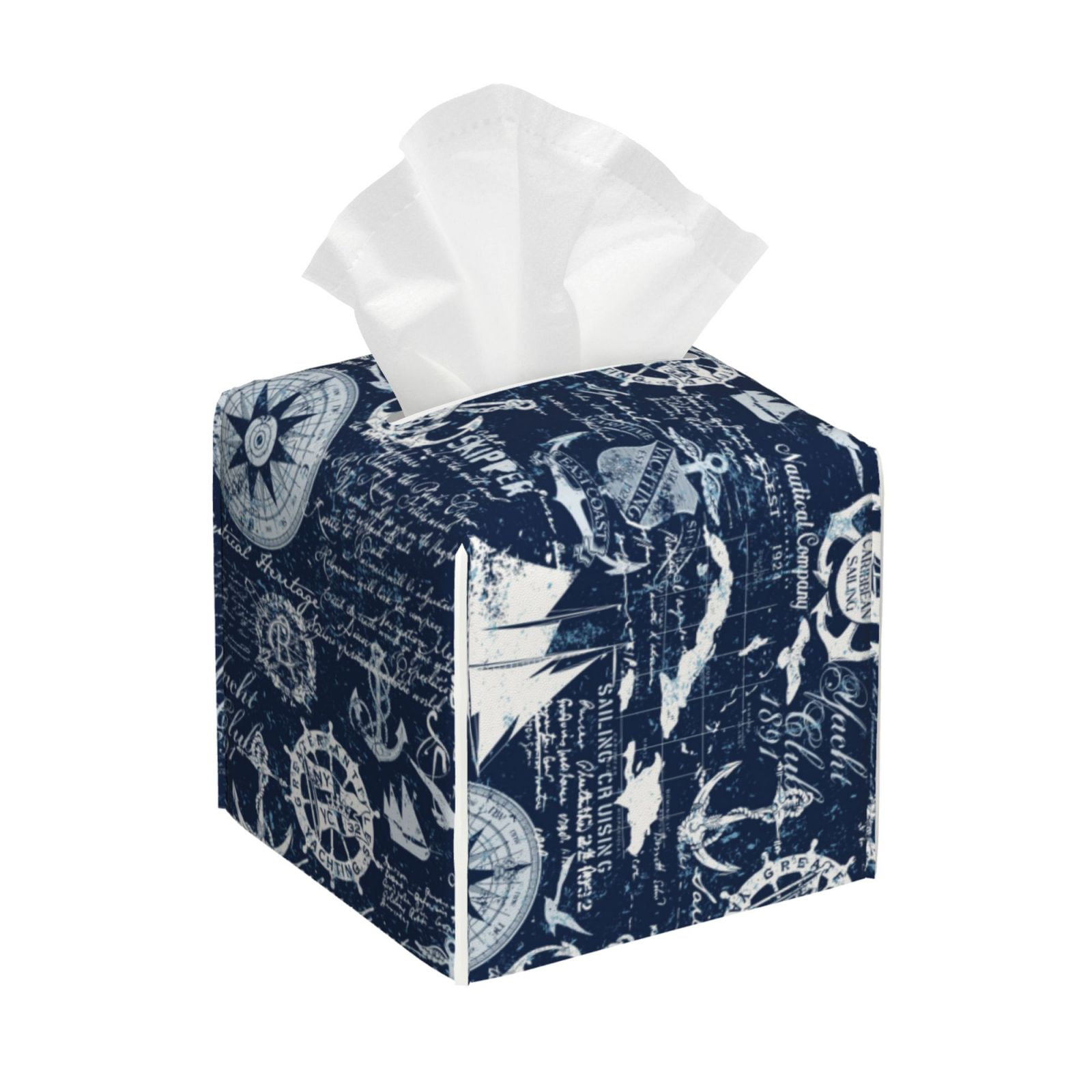 Leather Tissue Box Cover Square - Sailing Cruises Nautical Waterproof ...