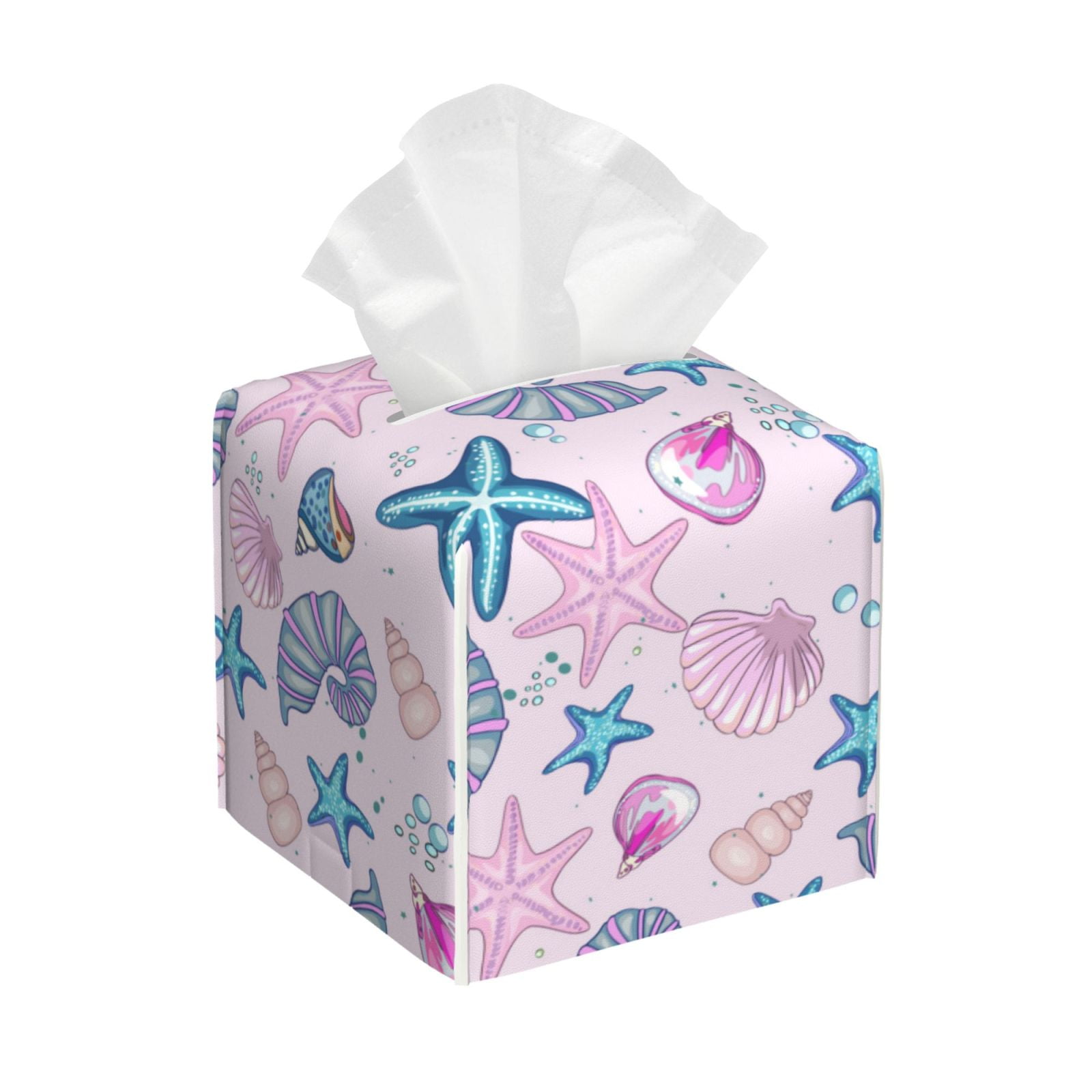 Leather Tissue Box Cover Square - Sea Shells cute Waterproof Tissue Box ...