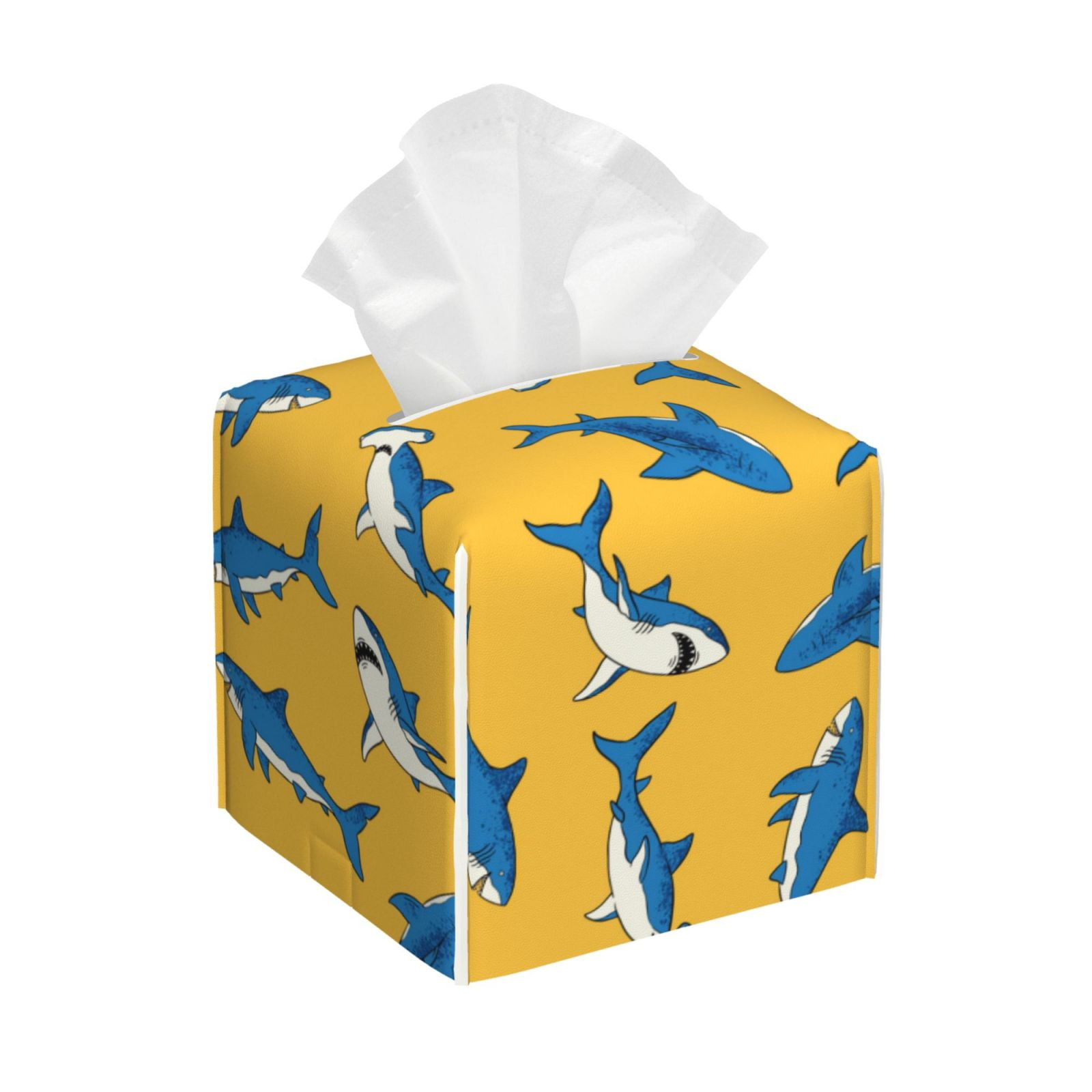 Leather Tissue Box Cover Square - Shark print Lightweight Waterproof ...