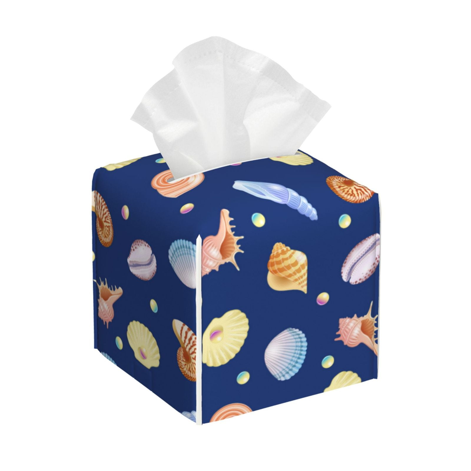 Leather Tissue Box Cover Square - Shell Conch Blue Waterproof Tissue ...