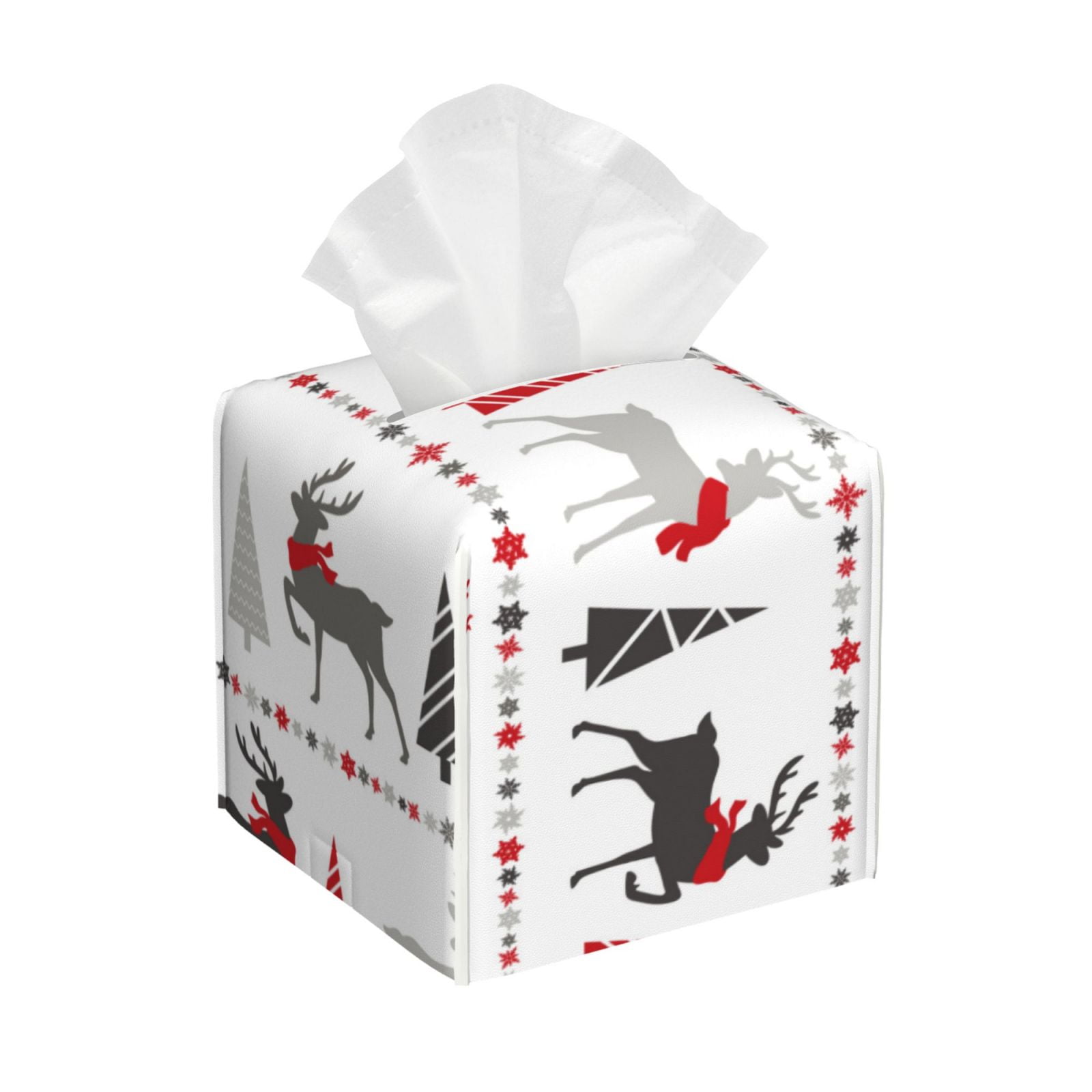 Leather Tissue Box Cover Square - Simple Elk Deer Christmas Tree ...