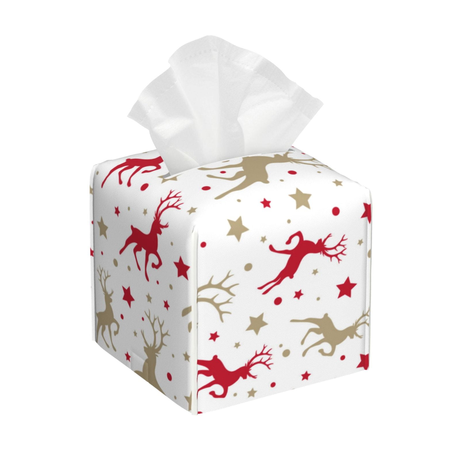 Leather Tissue Box Cover Square - Simple Elk Deer Stars Polka Dots ...