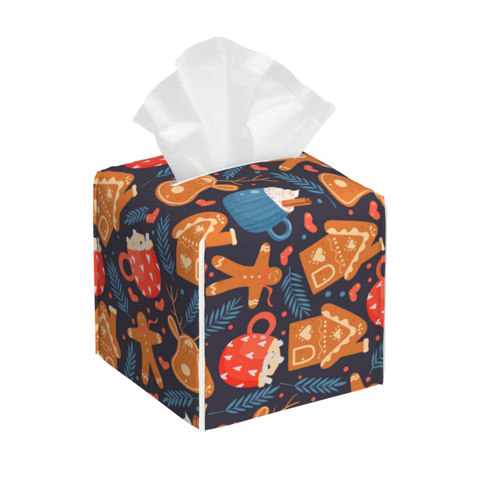 Leather Tissue Box Cover Square, Snowman house leaf Waterproof ...