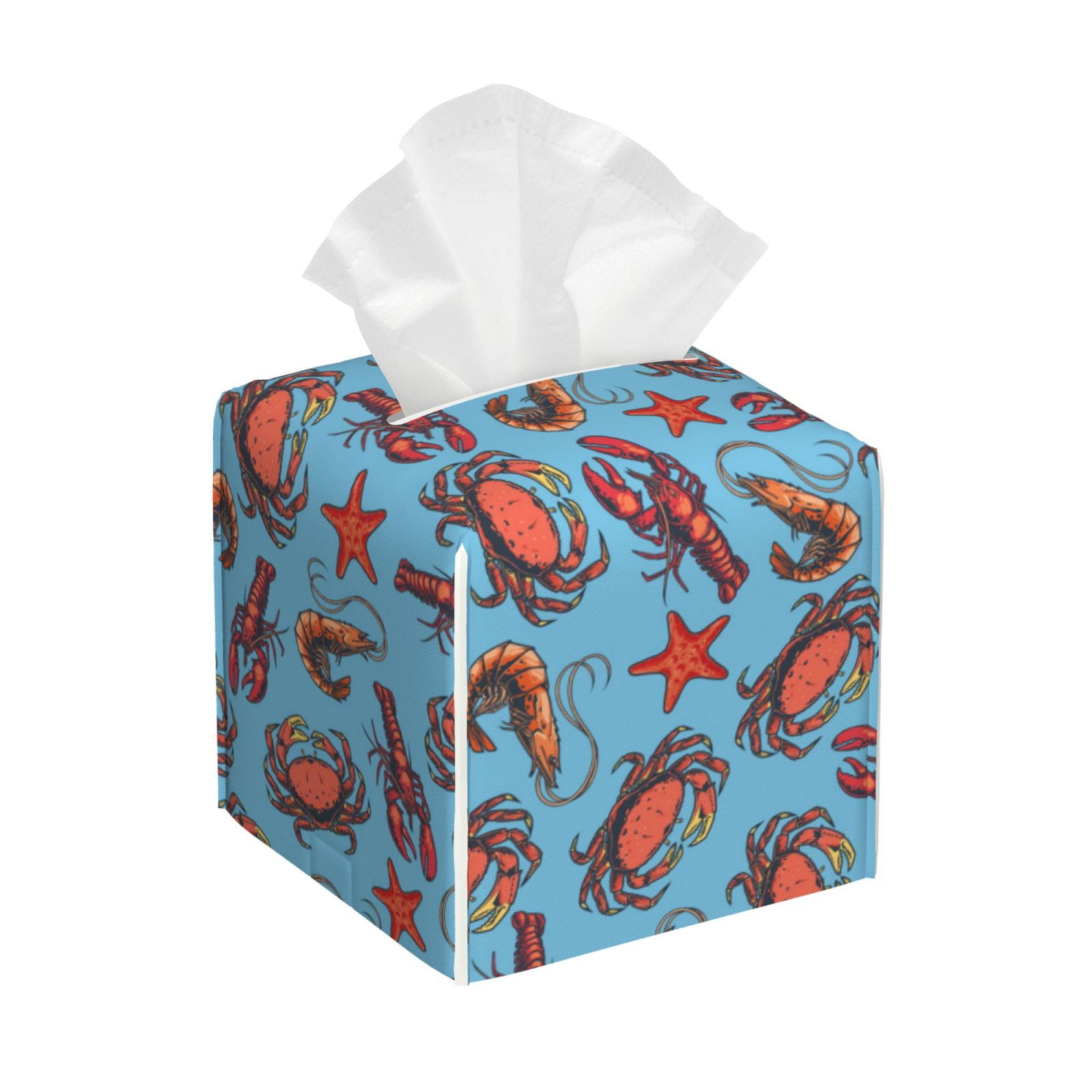 Leather Tissue Box Cover Square - Starfish Shrimp Crabs Lightweight ...