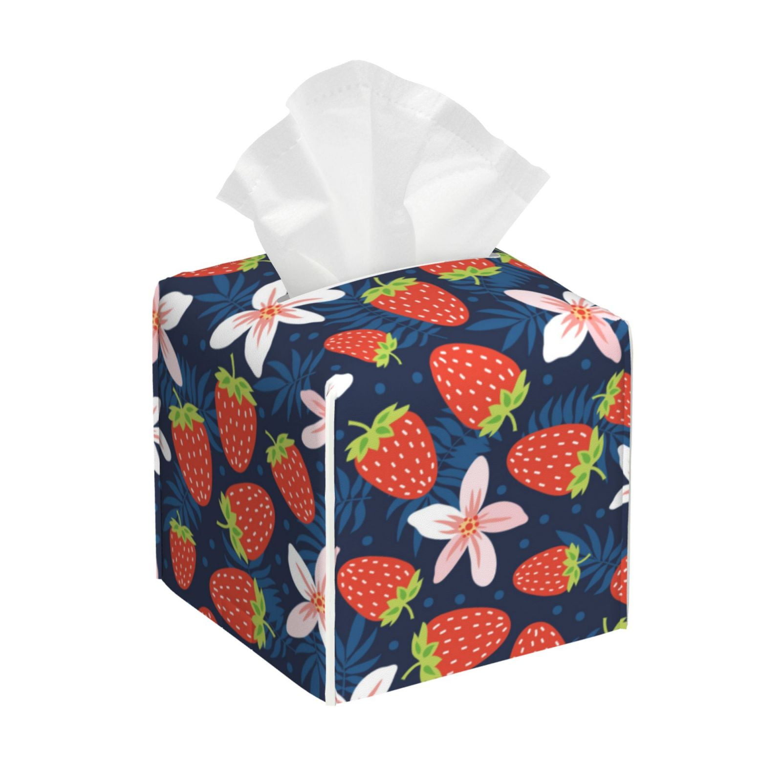 Leather Tissue Box Cover Square - Strawberry flower A Waterproof Tissue ...