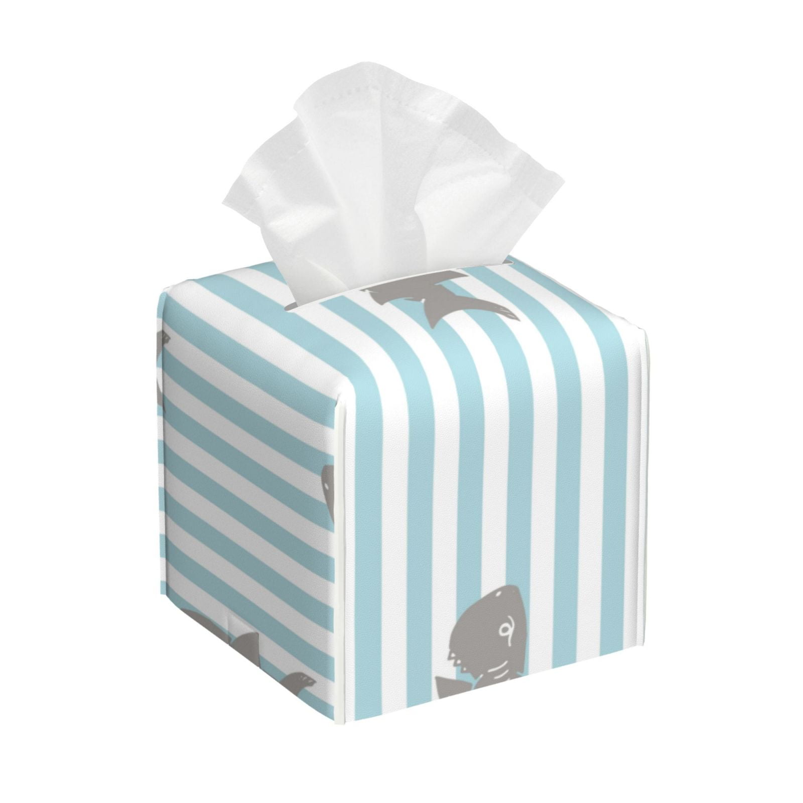 Leather Tissue Box Cover Square - Striped Cartoon Cute Shark ...