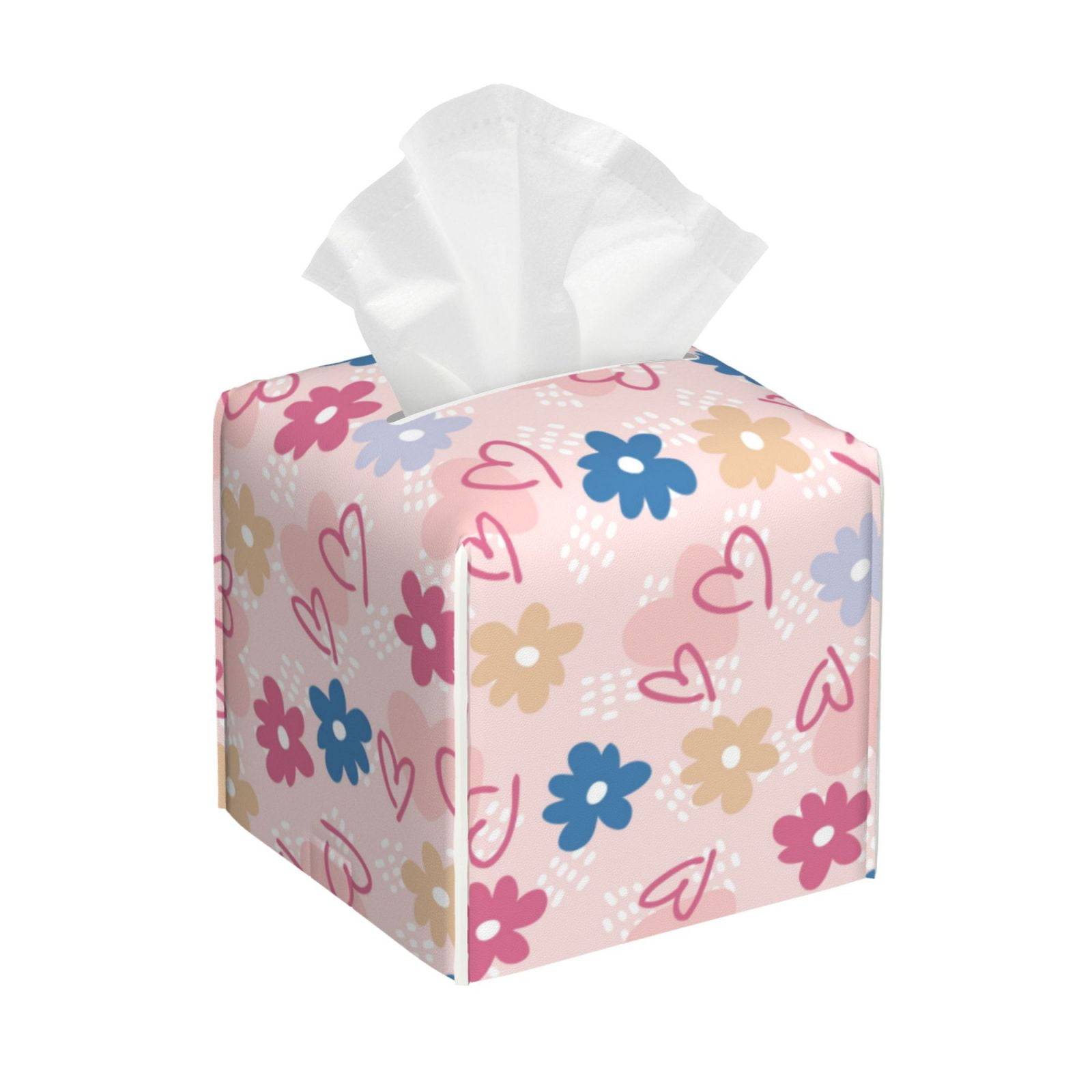 Leather Tissue Box Cover Square - Summer hearts daisy pattern ...