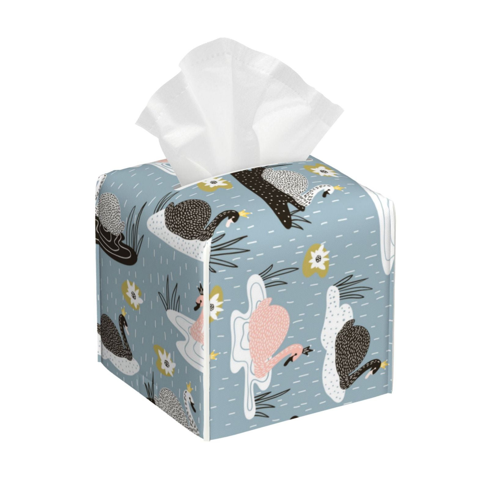 Leather Tissue Box Cover Square - Swan Princess On Lake Waterproof ...