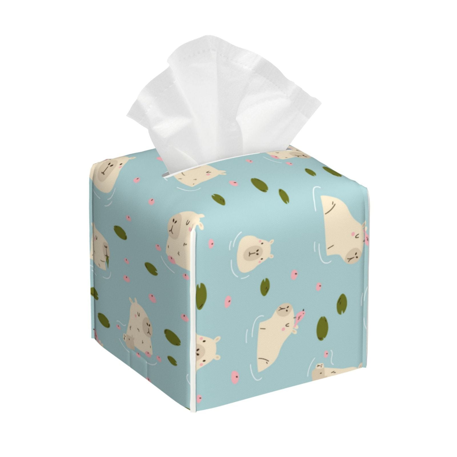 Leather Tissue Box Cover Square - Swim Capybaras Bird Waterproof Tissue ...