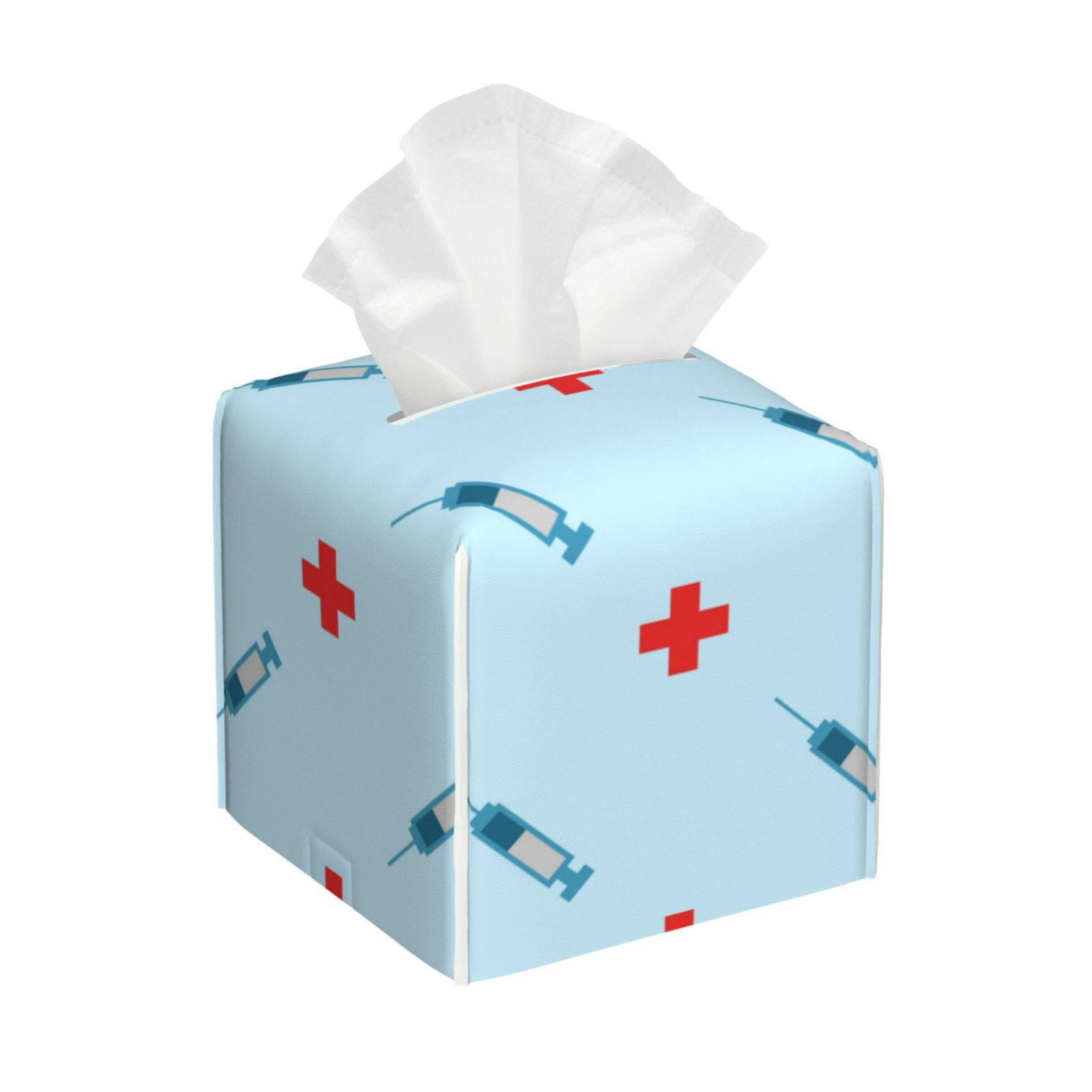 Leather Tissue Box Cover Square - Syringe And Red Cross Waterproof ...