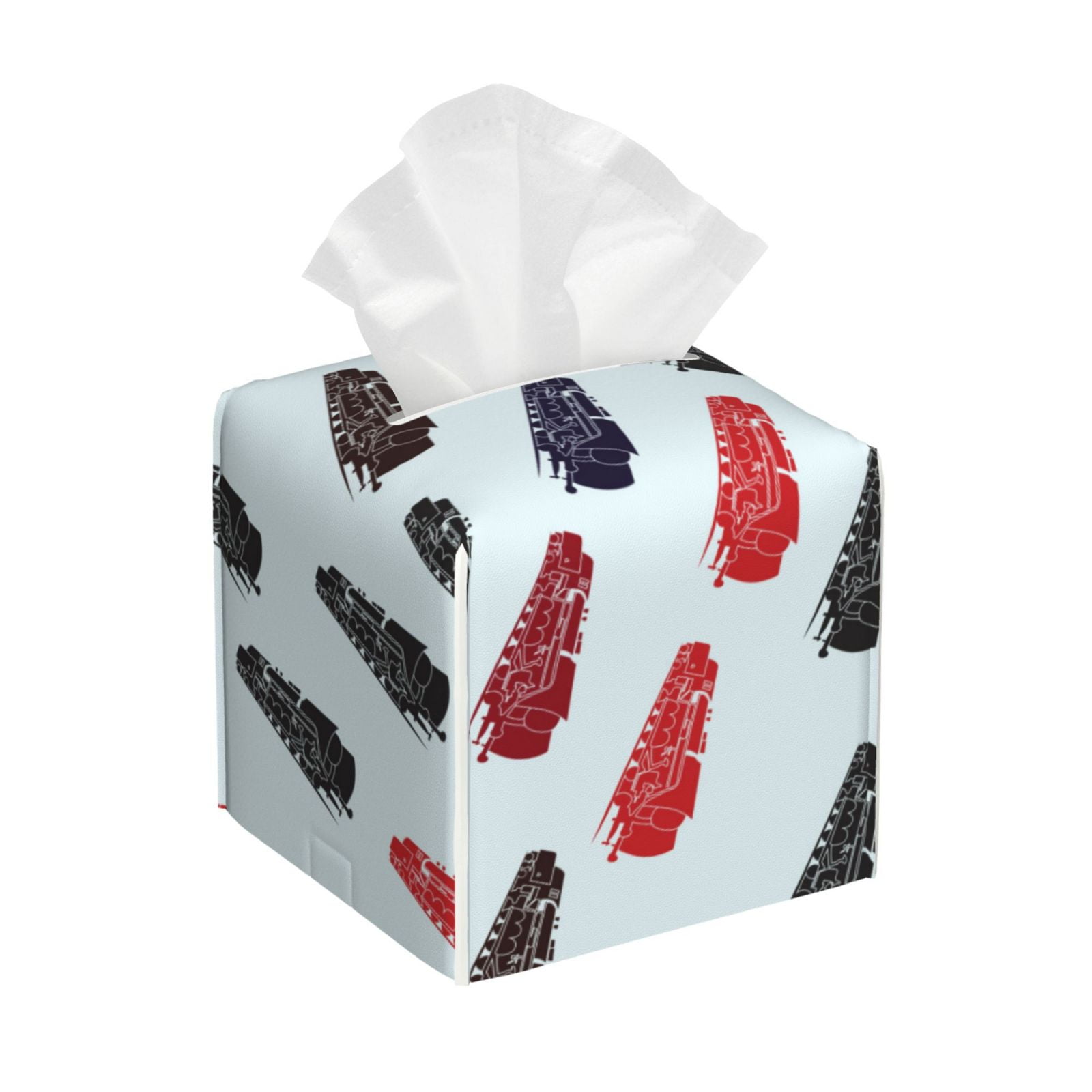 Leather Tissue Box Cover Square - Trains Pattern color Lightweight ...