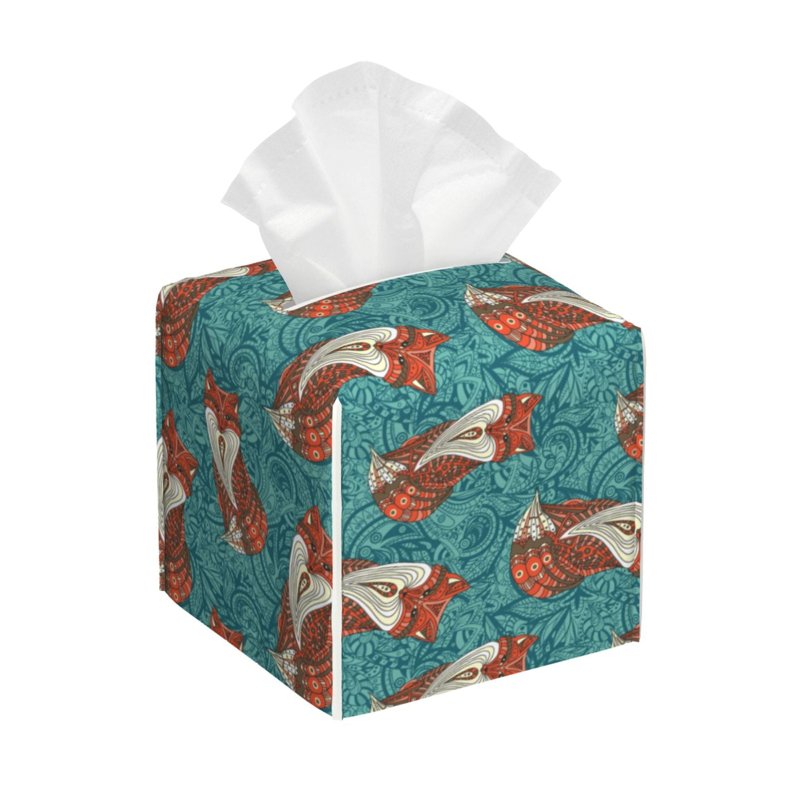 Leather Tissue Box Cover Square - Tribal Fox Waterproof Tissue Box ...