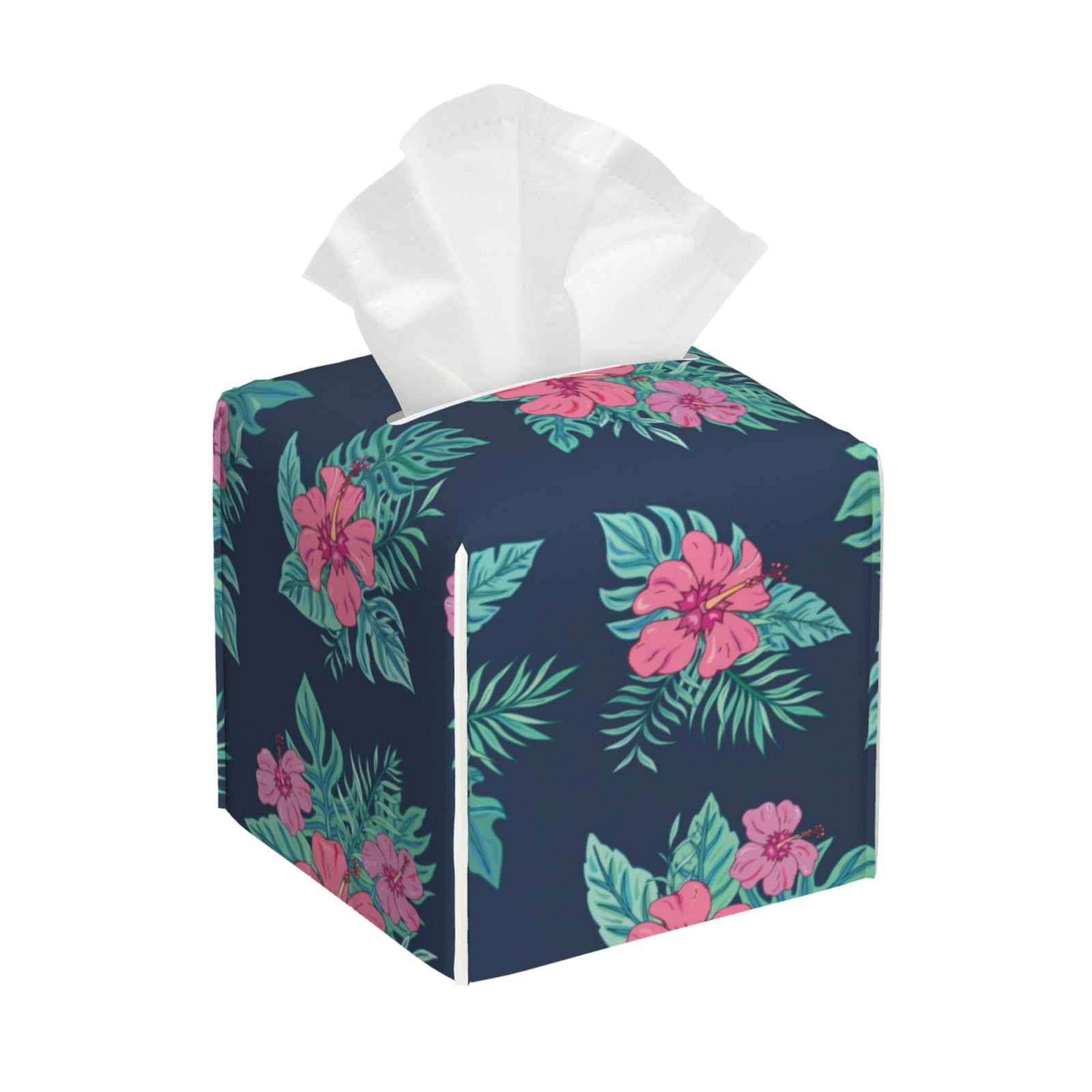 Leather Tissue Box Cover Square - Tropic flower leaves Waterproof ...