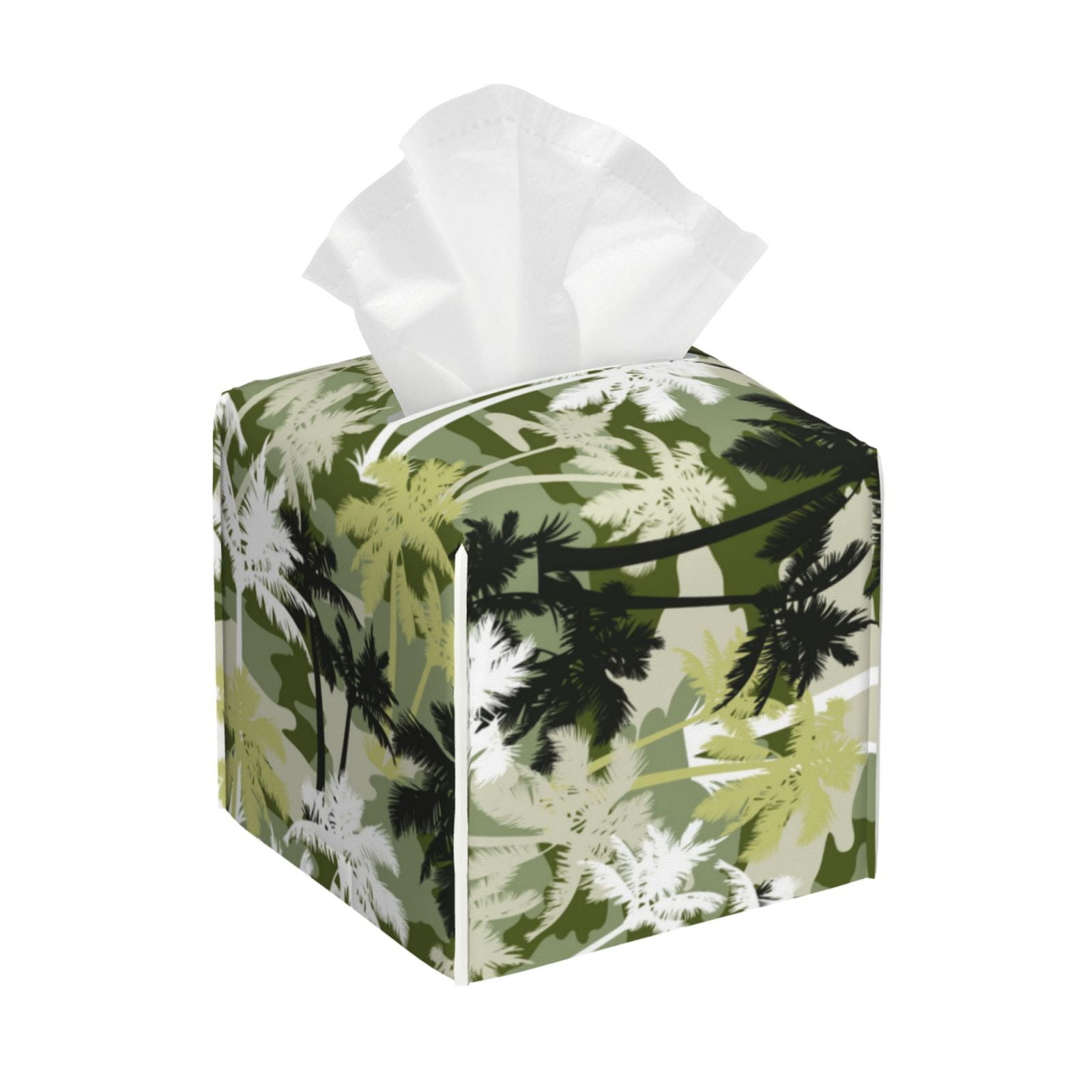 Leather Tissue Box Cover Square - Tropical Jungle Camouflage Waterproof ...