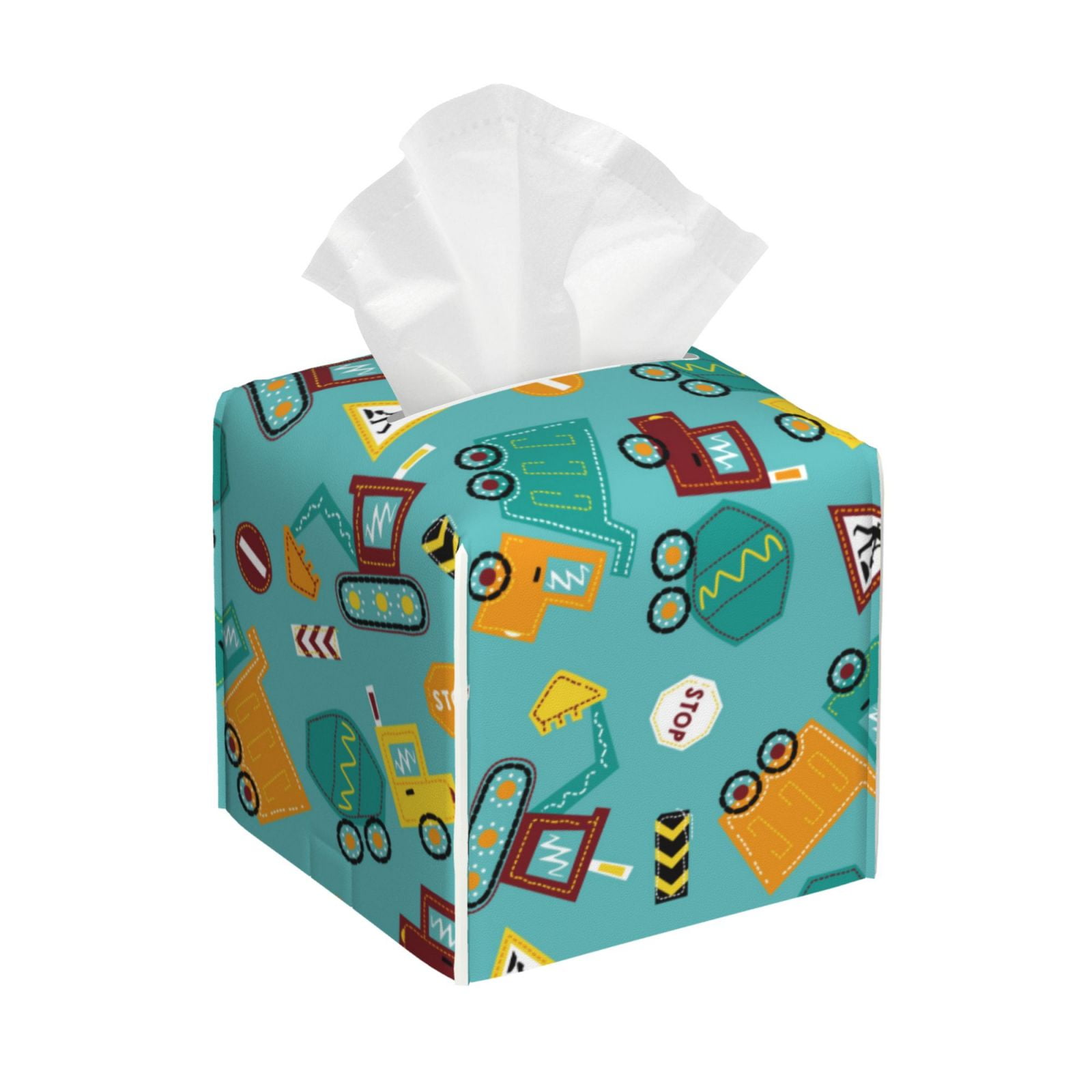 Leather Tissue Box Cover Square - Trucks and excavators Lightweight ...