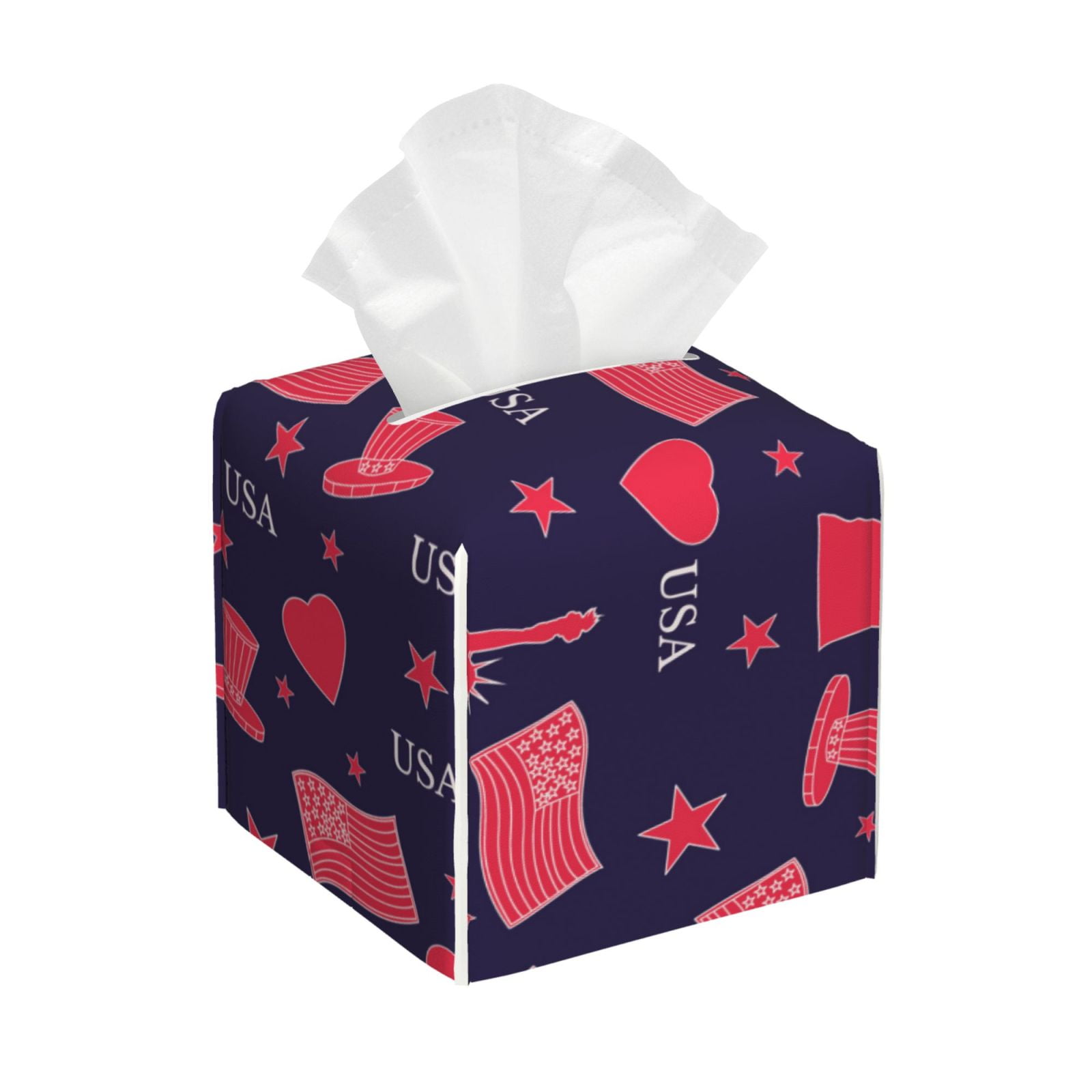 Leather Tissue Box Cover Square - USA Flag heart Print Waterproof ...