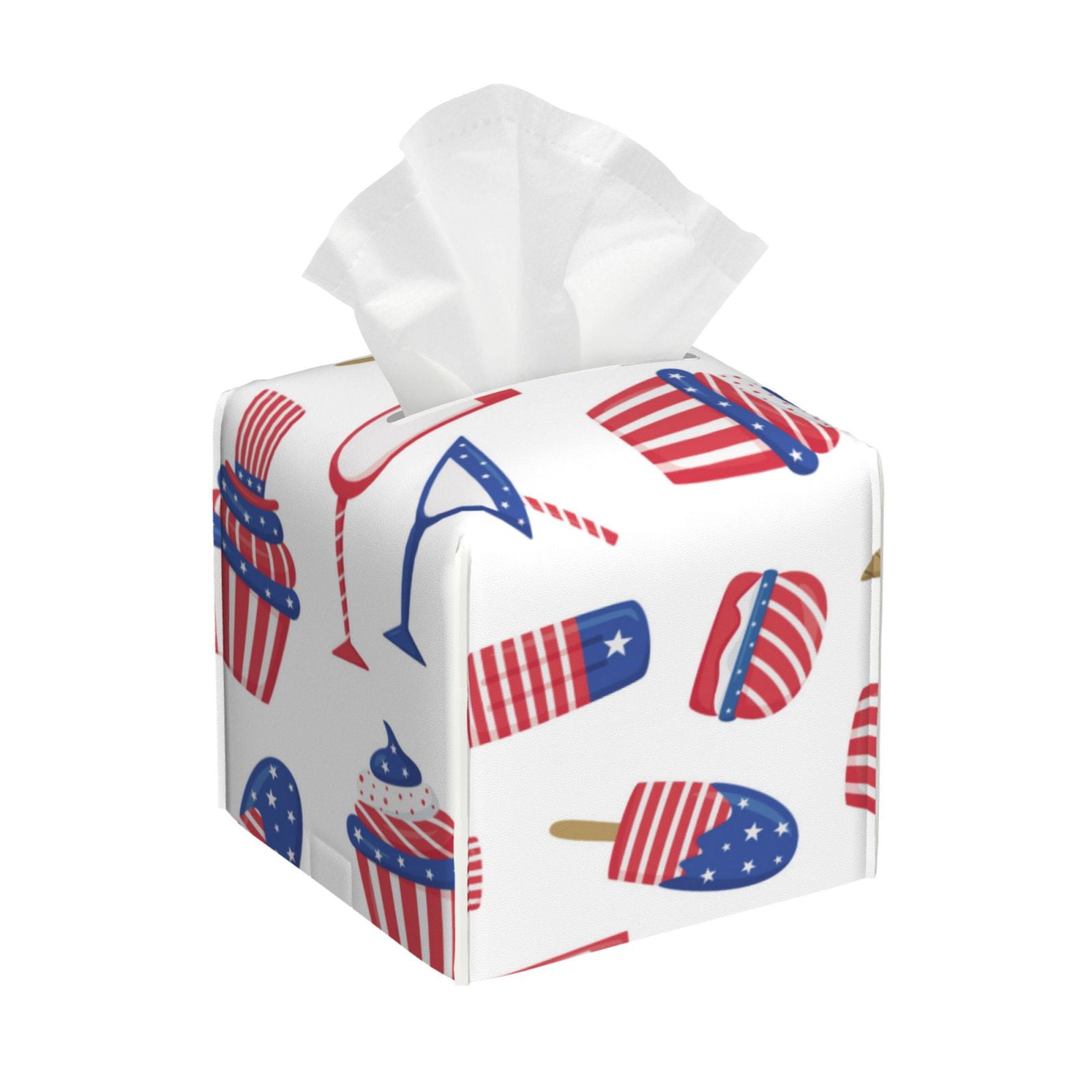 Leather Tissue Box Cover Square - USA Flag sugar cone Lightweight ...