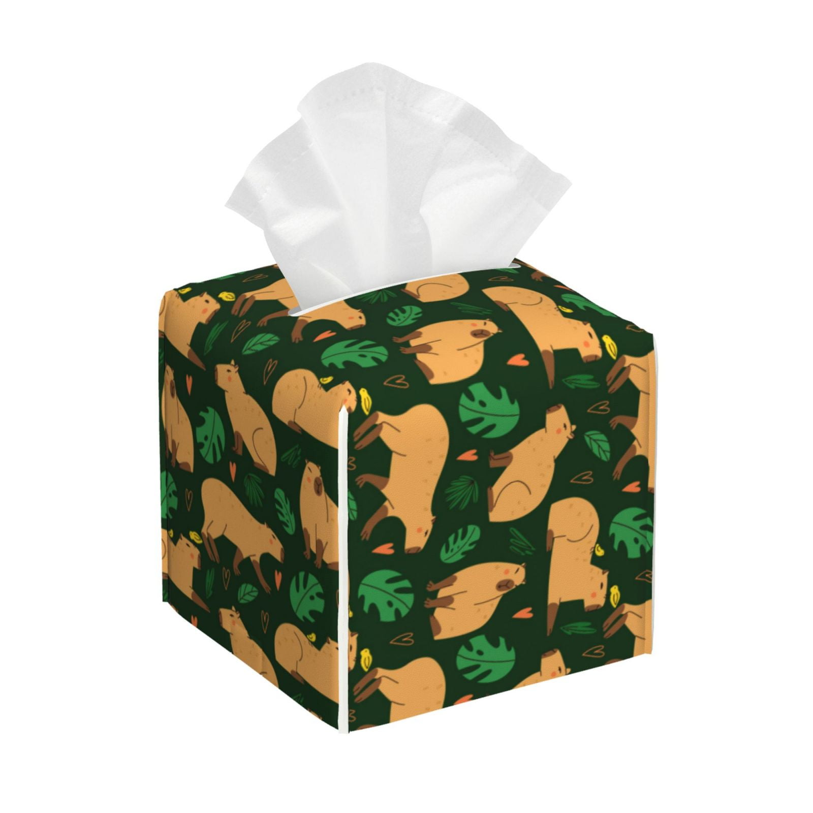 Leather Tissue Box Cover Square - Vegetation Capybara Lightweight ...